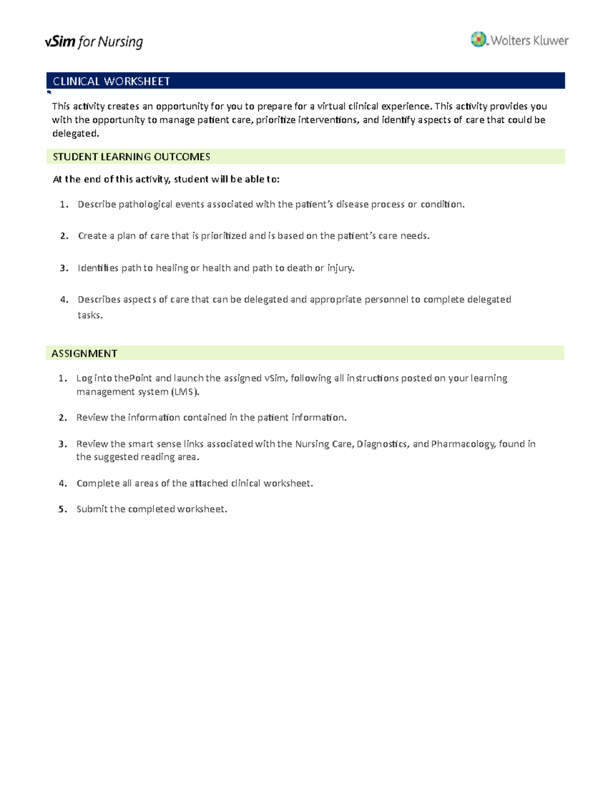 Clincal worksheet Eeduth - CLINICAL WORKSHEET This activity creates an ...