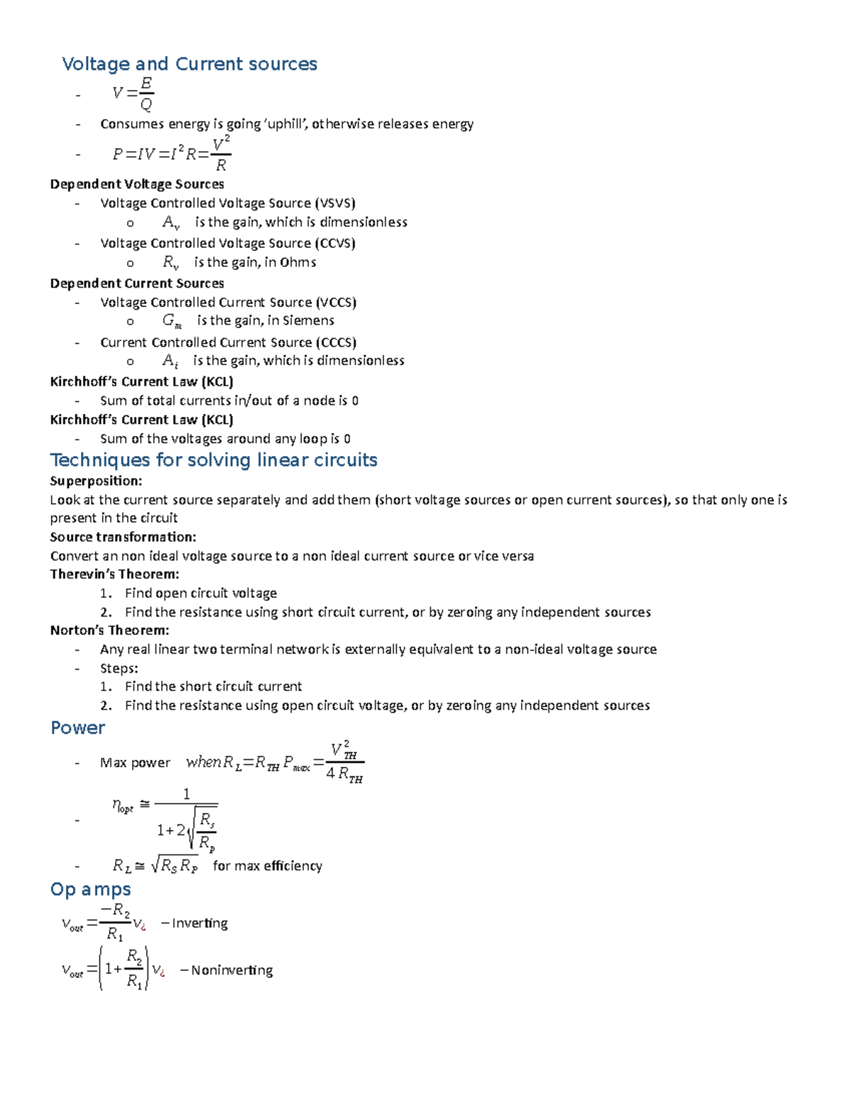 ELEC1310 Notes - Key Equations - Voltage and Current sources ...