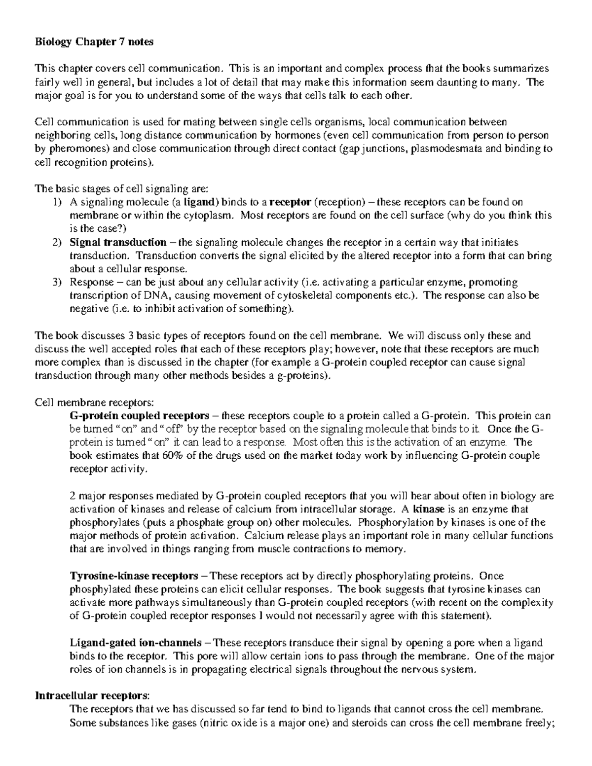 Biology Chapter 9 - Cell Communication - Biology Chapter 7 notes This ...