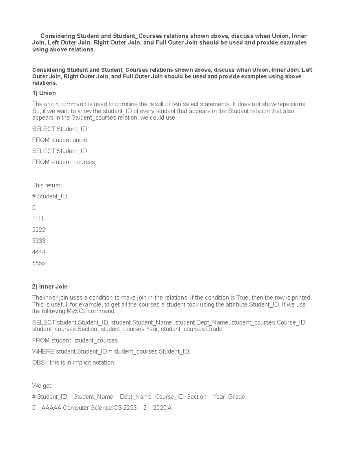 Cs2203 discussion post 6-version 1 - Considering Student and Student_Courses relations shown ...