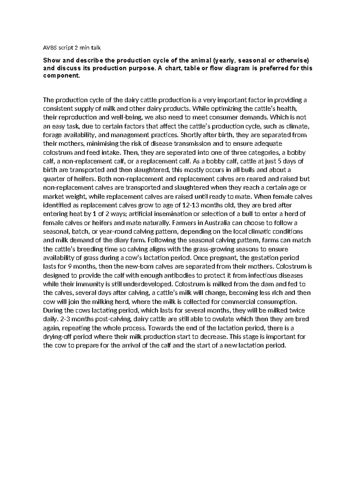 AVBS script 2 min talk - assignment - AVBS script 2 min talk Show and ...