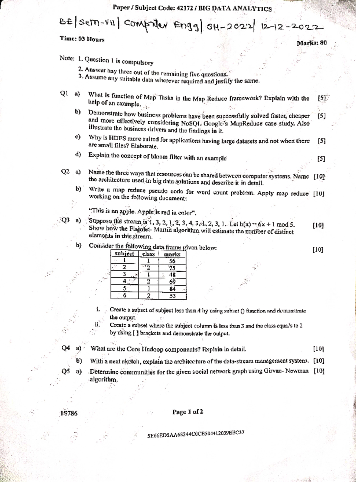 BE Computer Engineering Sem VII BDA Dec 2022 - Big Data Analytics - Studocu