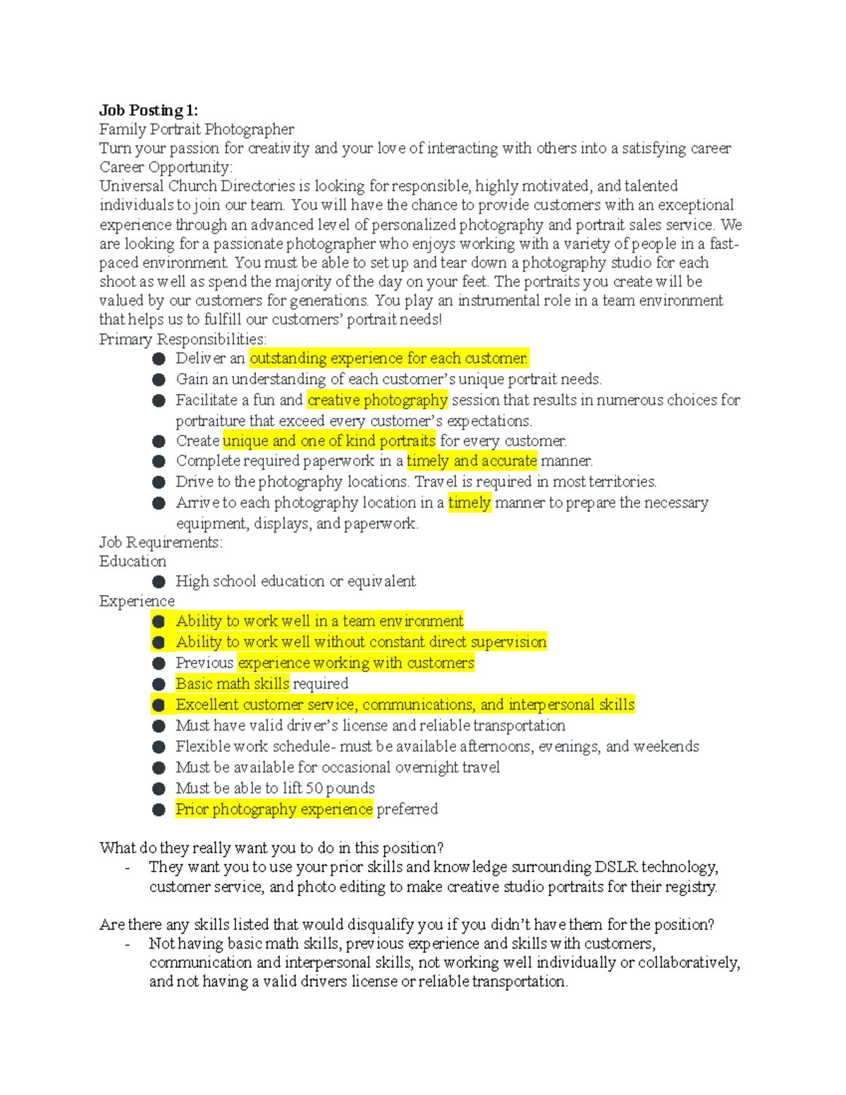 Exercise 13 - Job Posting 1: Family Portrait Photographer Turn your ...