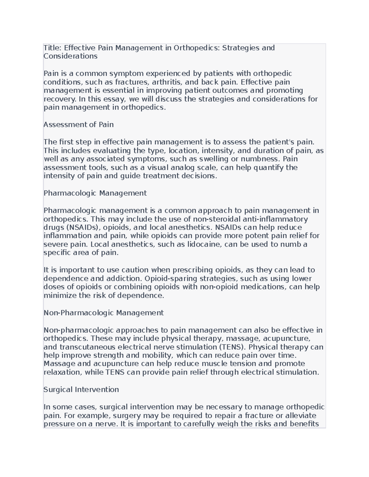 Effective Pain Management in Orthopedics - Strategies and ...