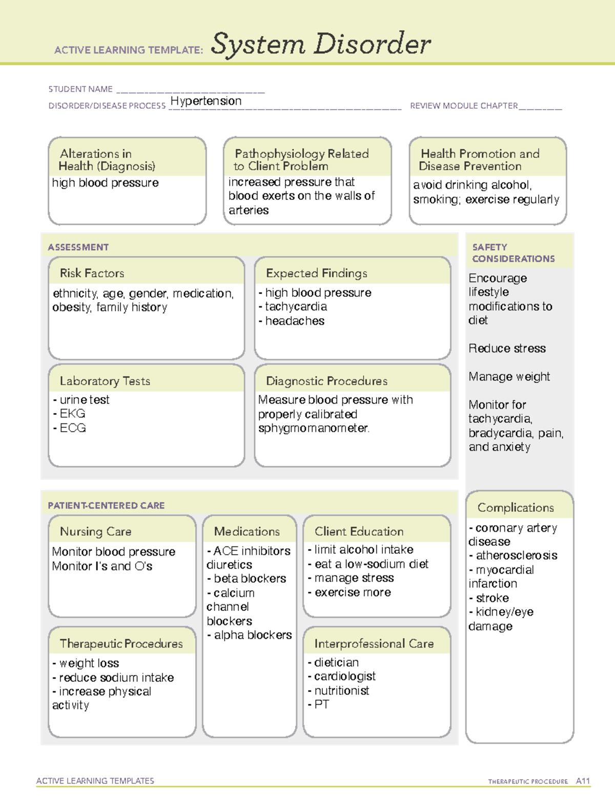 System Disorder HTN - ACTIVE LEARNING TEMPLATES THERAPEUTIC PROCEDURE A ...