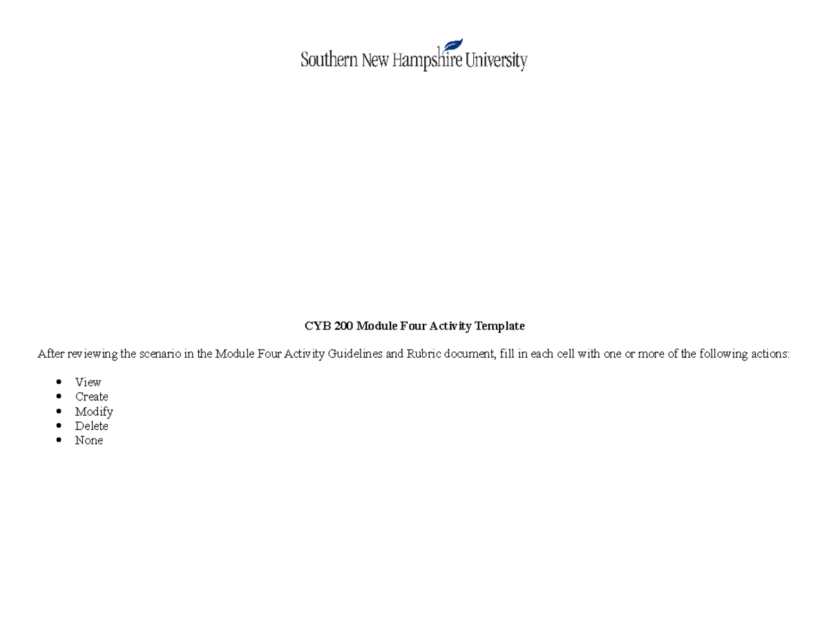 4-3 Activity- Role-Base Access Control Matrix - CYB 200 Module Four ...