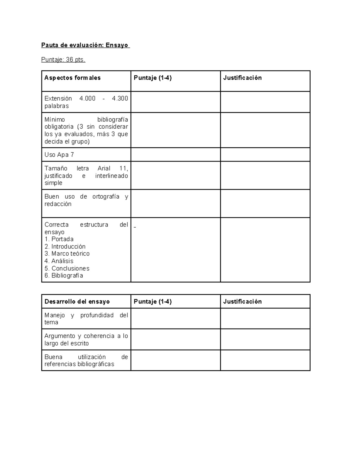 Pauta de evaluacion Ensayo 2024 - Pauta de evaluación: Ensayo Puntaje ...