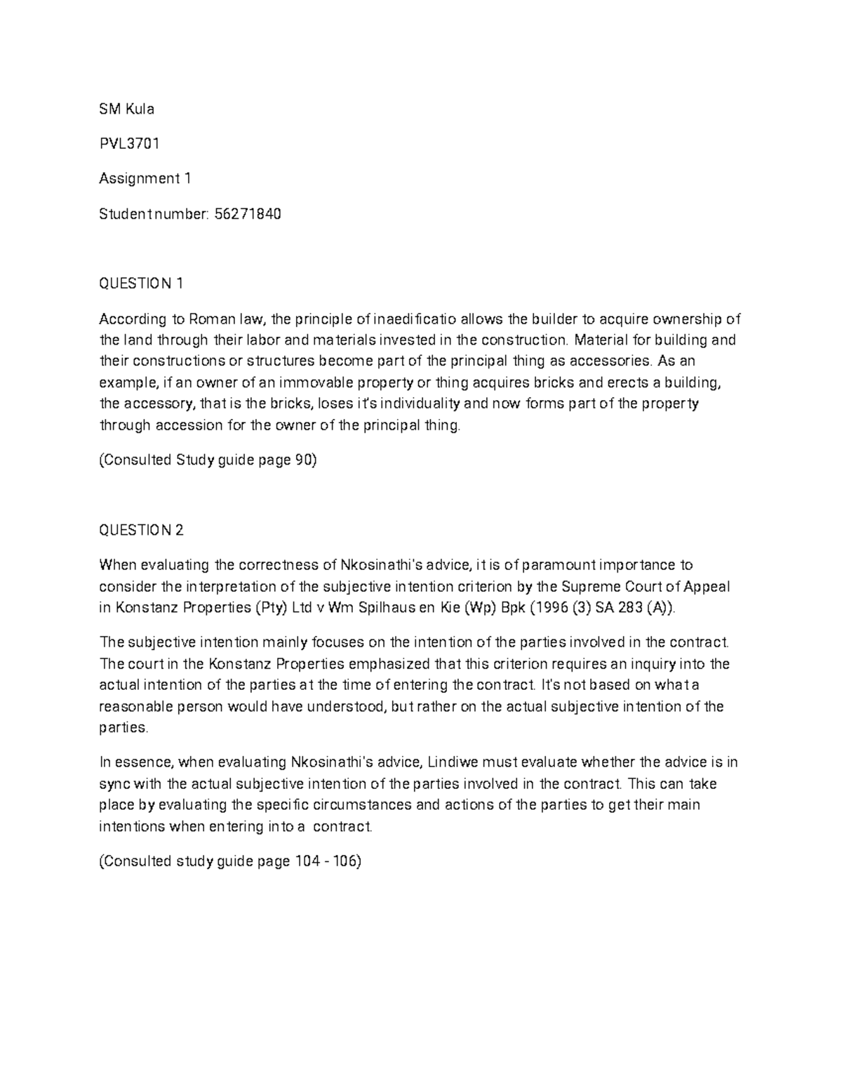 PVL3701 Assignment 1 - SM Kula PVL 3701 Assignment 1 Studentnumber: 56271840 QUESTION - Studocu