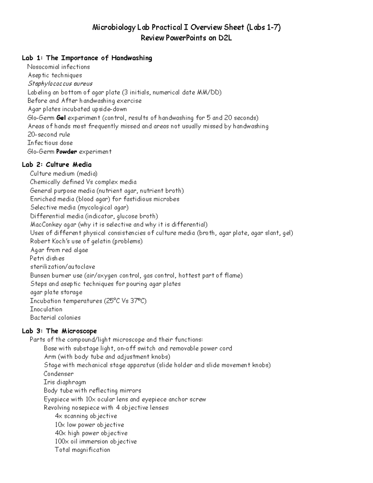 Lab Practical I Overview Sheet - Studocu