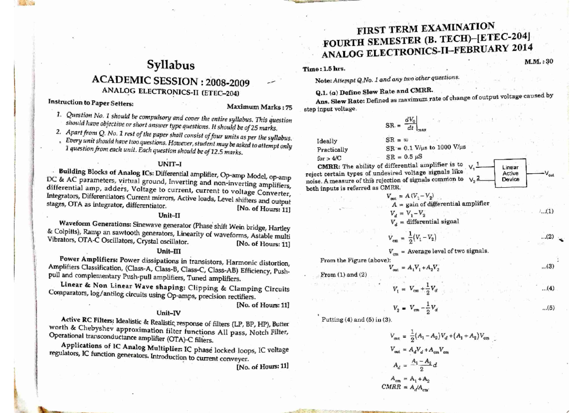 Ae-2 - past question papers - ELECTRICAL AND ELECTRONICS - Studocu