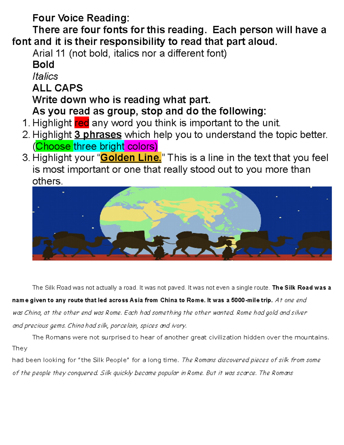 Copy of [4 Voice Reading] Silk Road Reading Questions - Four Voice ...