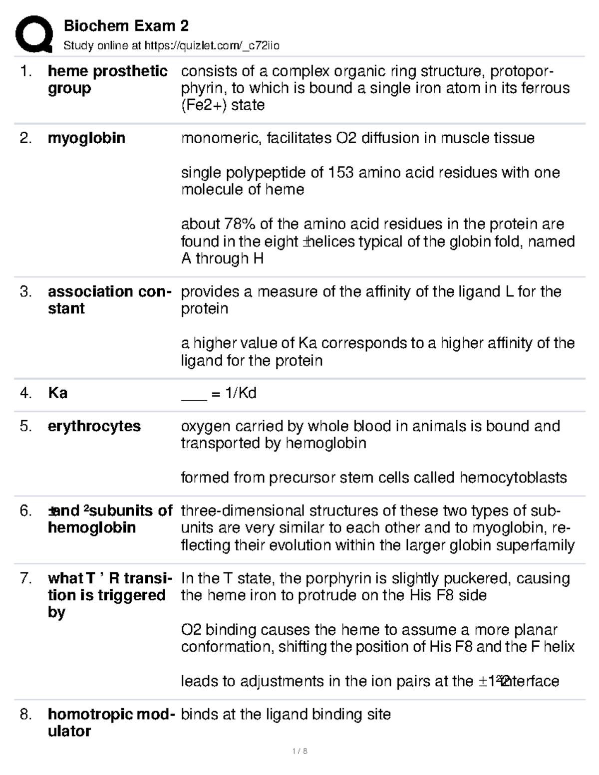 Biochem Exam 2 - Study online at quizlet/_c72iio heme prosthetic group ...