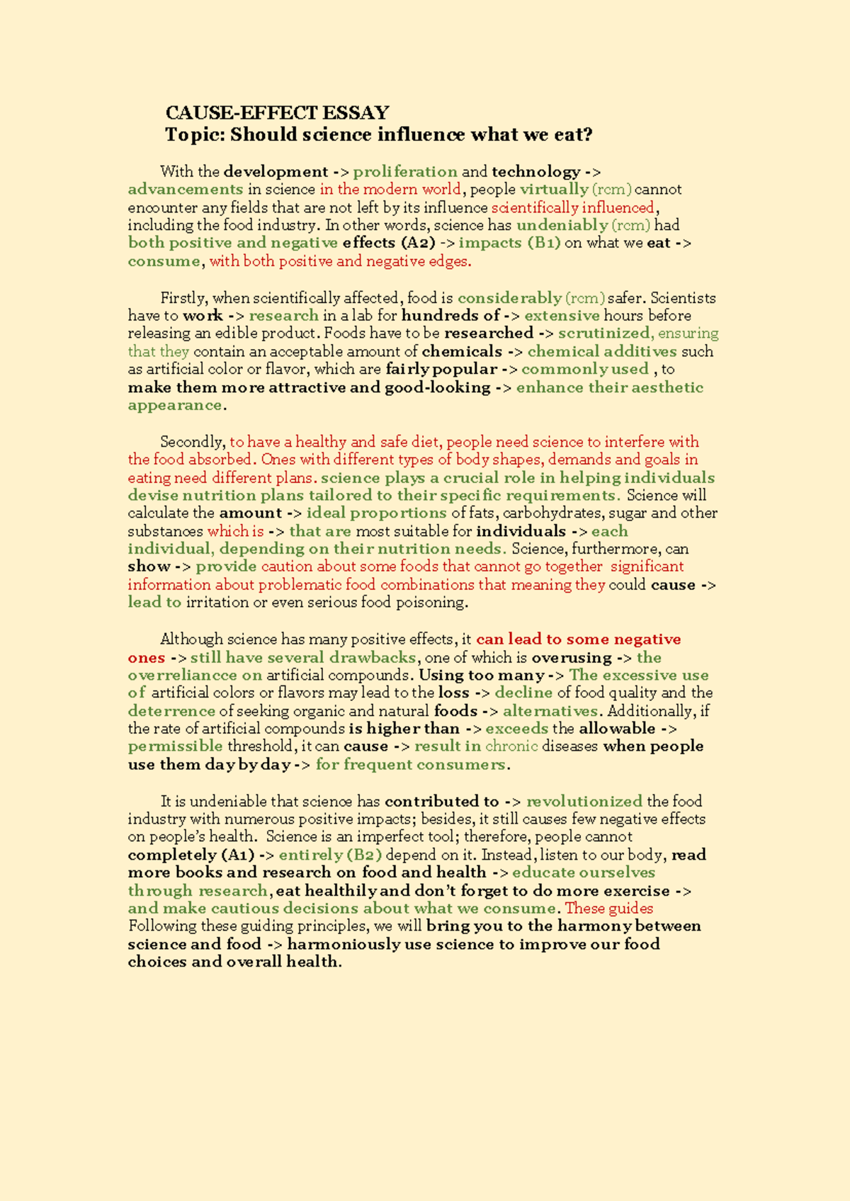 Cause - Effect Essay - ... - CAUSE-EFFECT ESSAY Topic: Should science ...