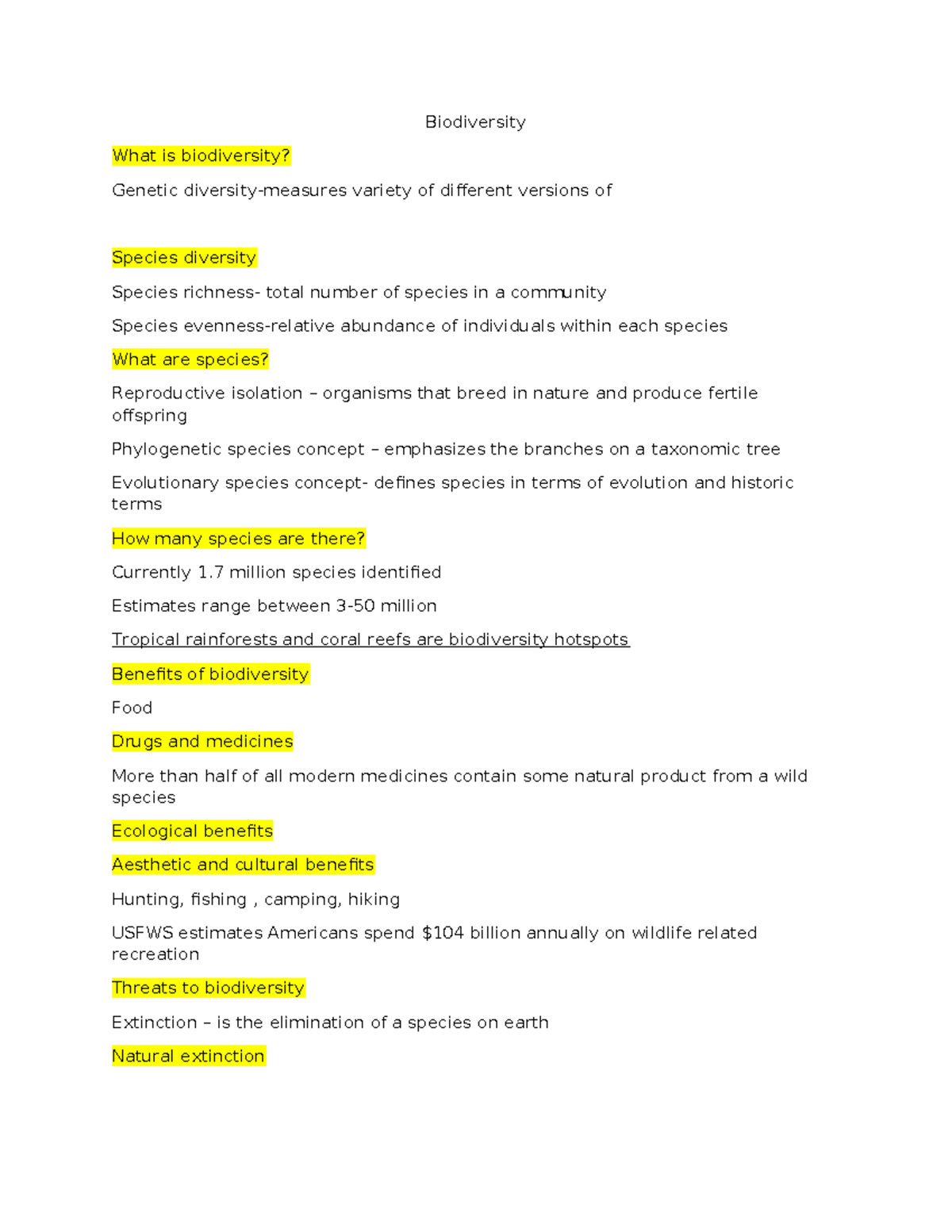 Biodiversity - EXAM 3 - Biodiversity What is biodiversity? Genetic ...
