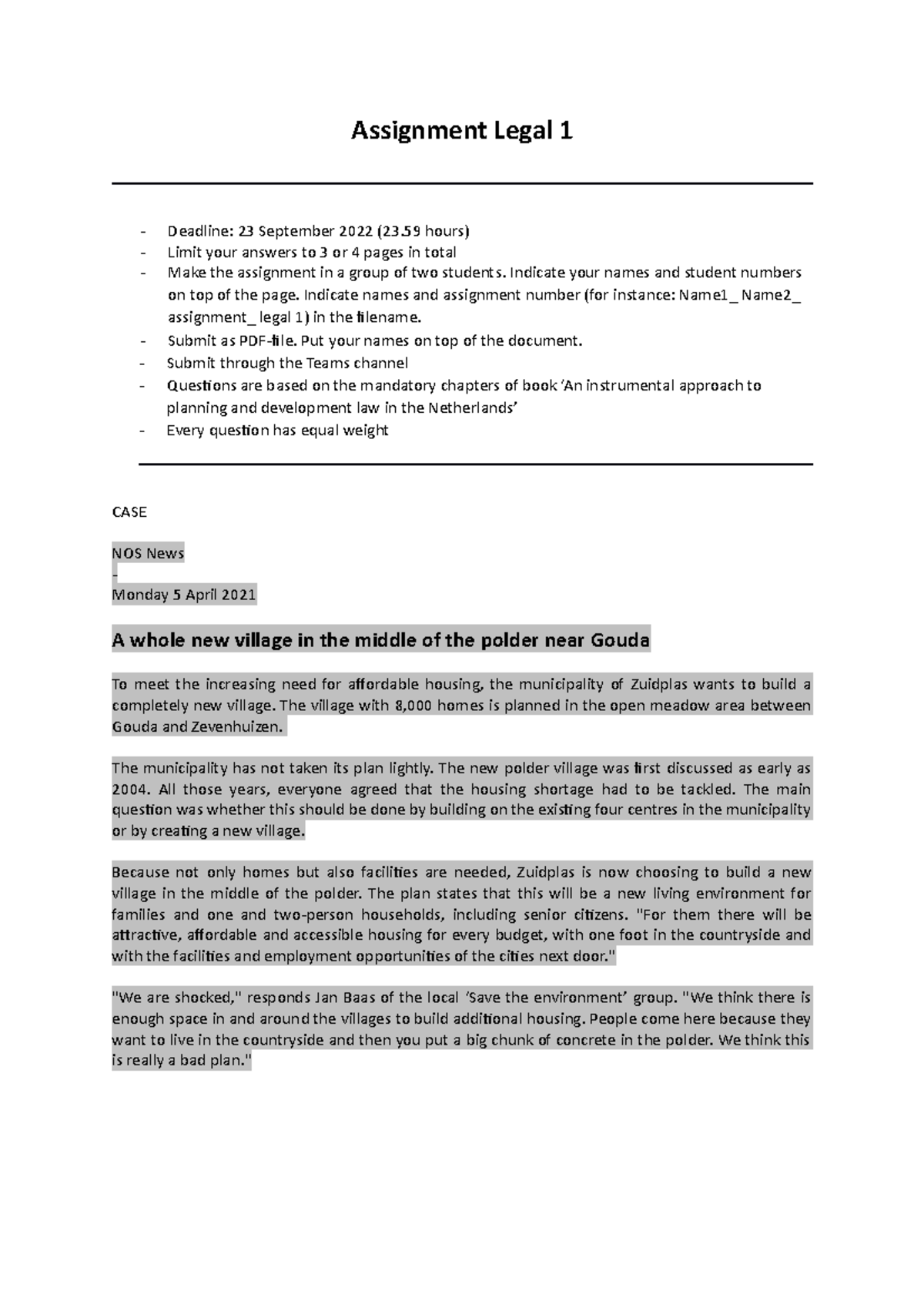 Example Assignment + answers assingment Planning Law - Assignment Legal ...