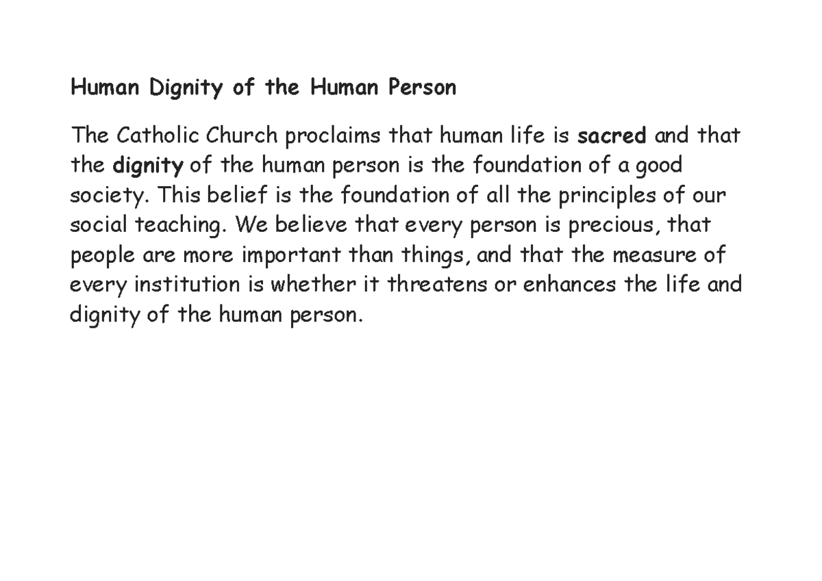 8 CST - tytyt - Human Dignity of the Human Person The Catholic Church ...