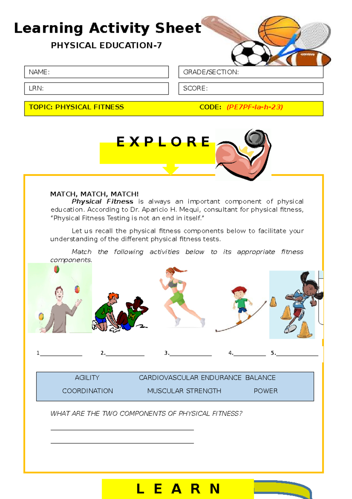 7 PE LAS DAY2 Q1 - hhhhh - Learning Activity Sheet PHYSICAL EDUCATION ...