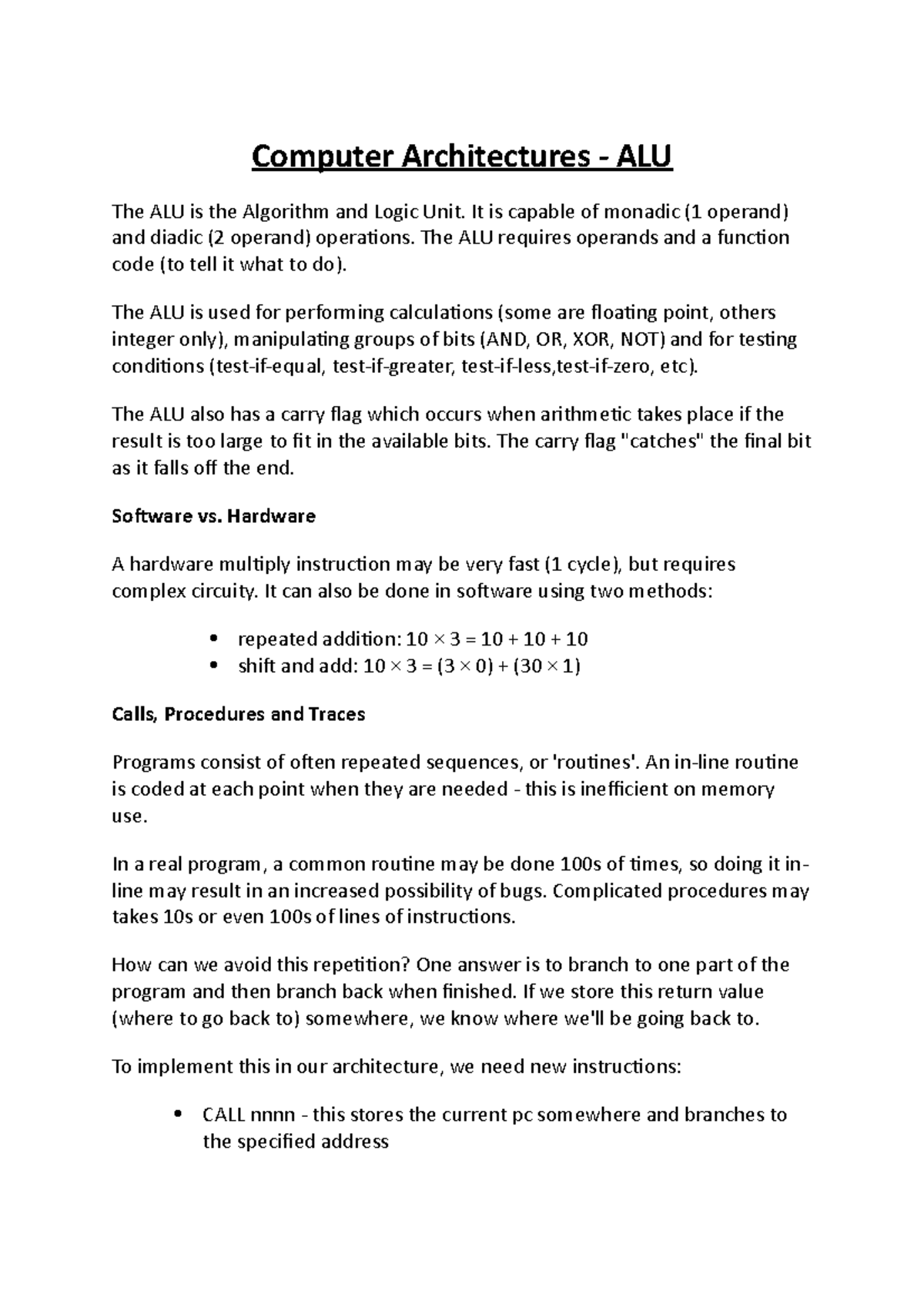Computer Architectures - ALU - It is capable of monadic (1 operand) and diadic (2 operand) - Studocu
