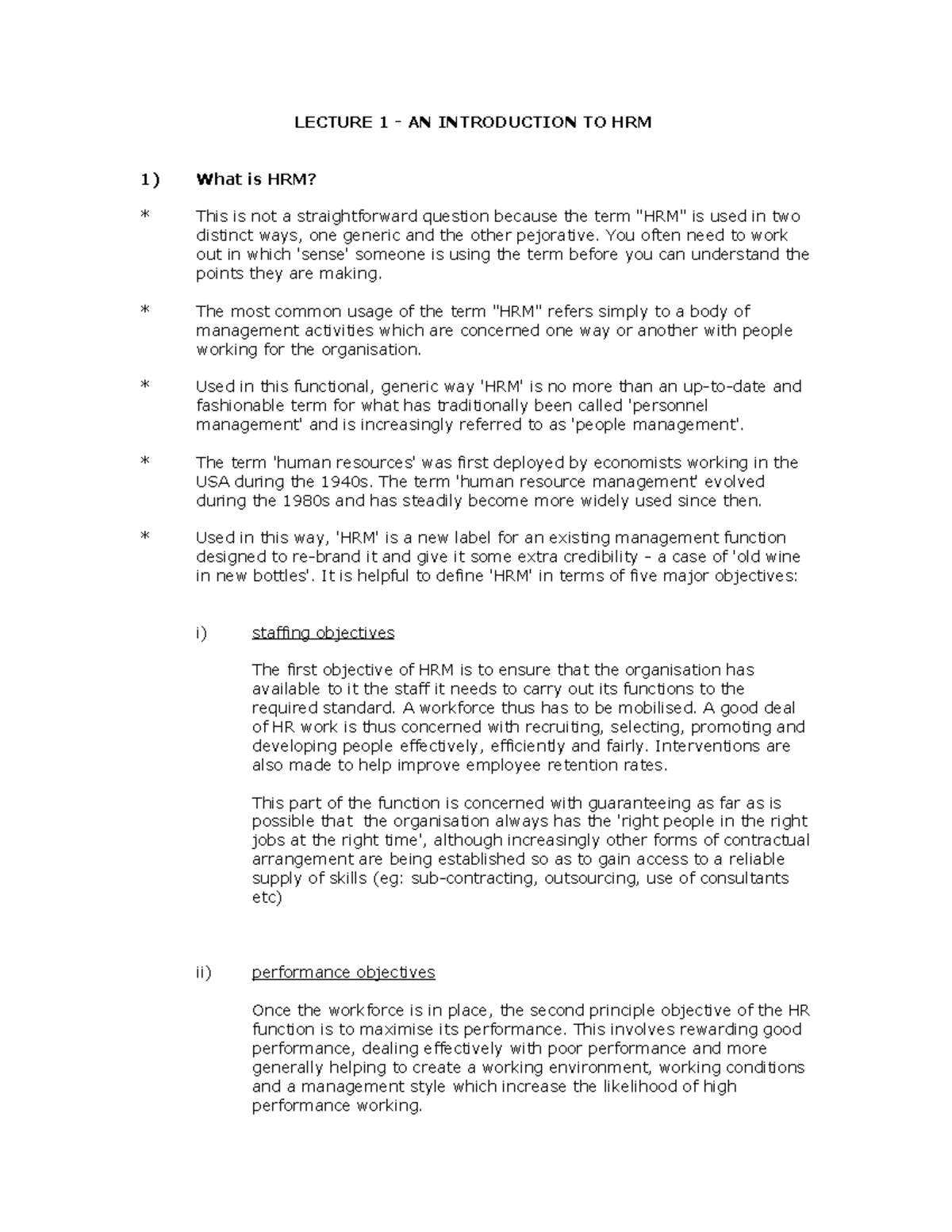 Lecture 1 - Introduction - LECTURE 1 - AN INTRODUCTION TO HRM What is ...