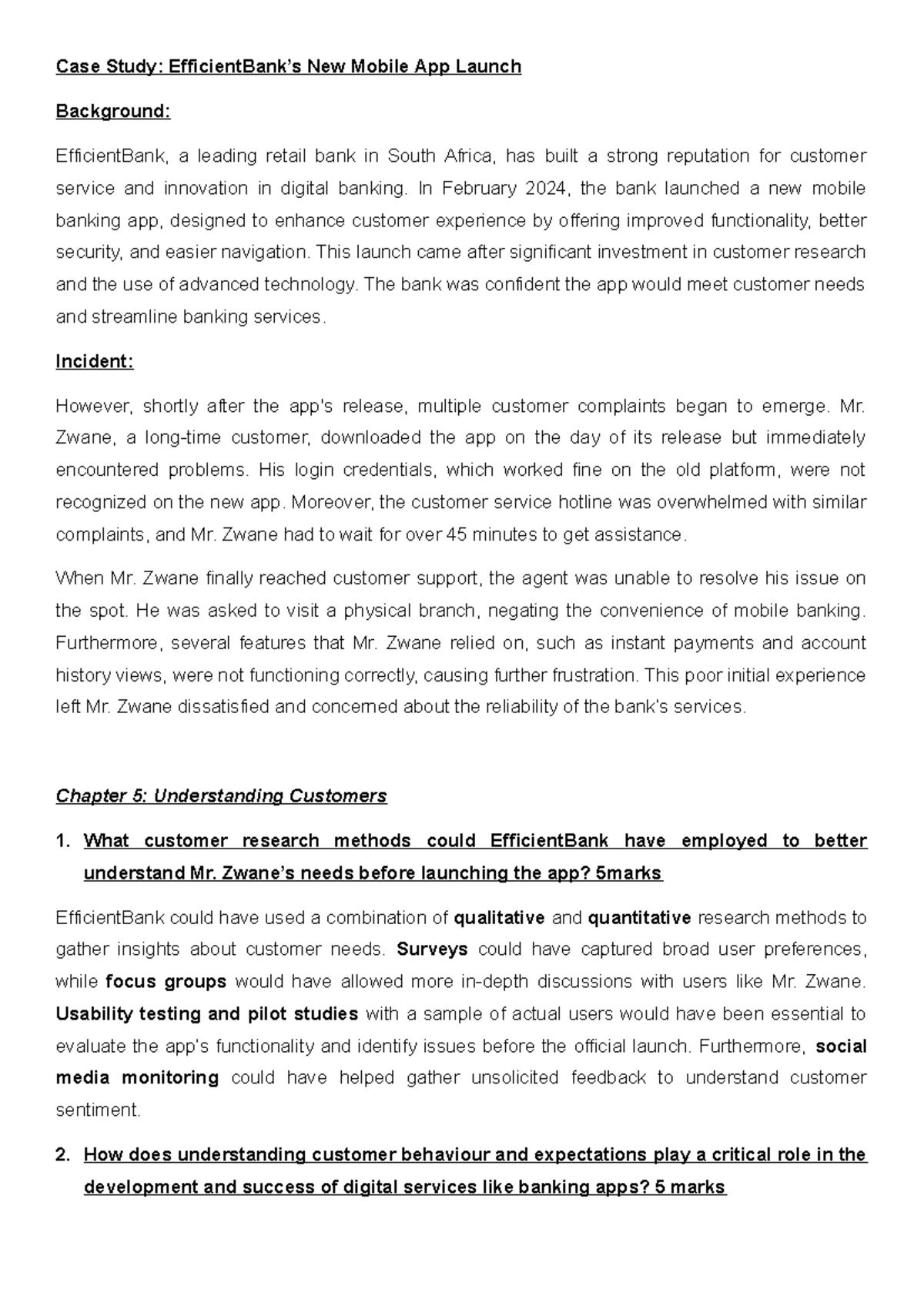 Revision CASE Study Chapter 5 TO 10 - Case Study: EfficientBank’s New ...