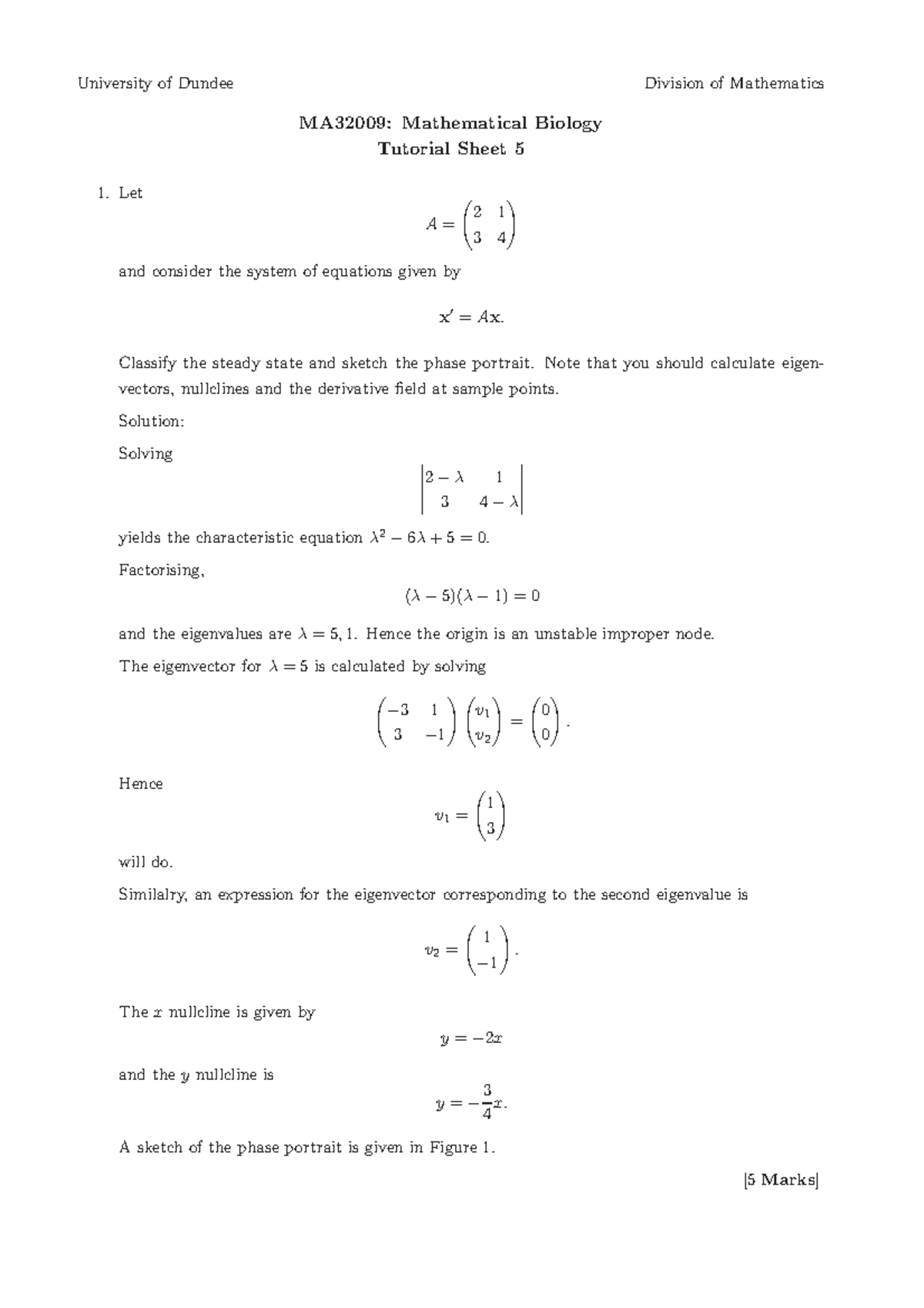 Tutorial 5 - Tut 5 sol - University of Dundee Division of Mathematics ...