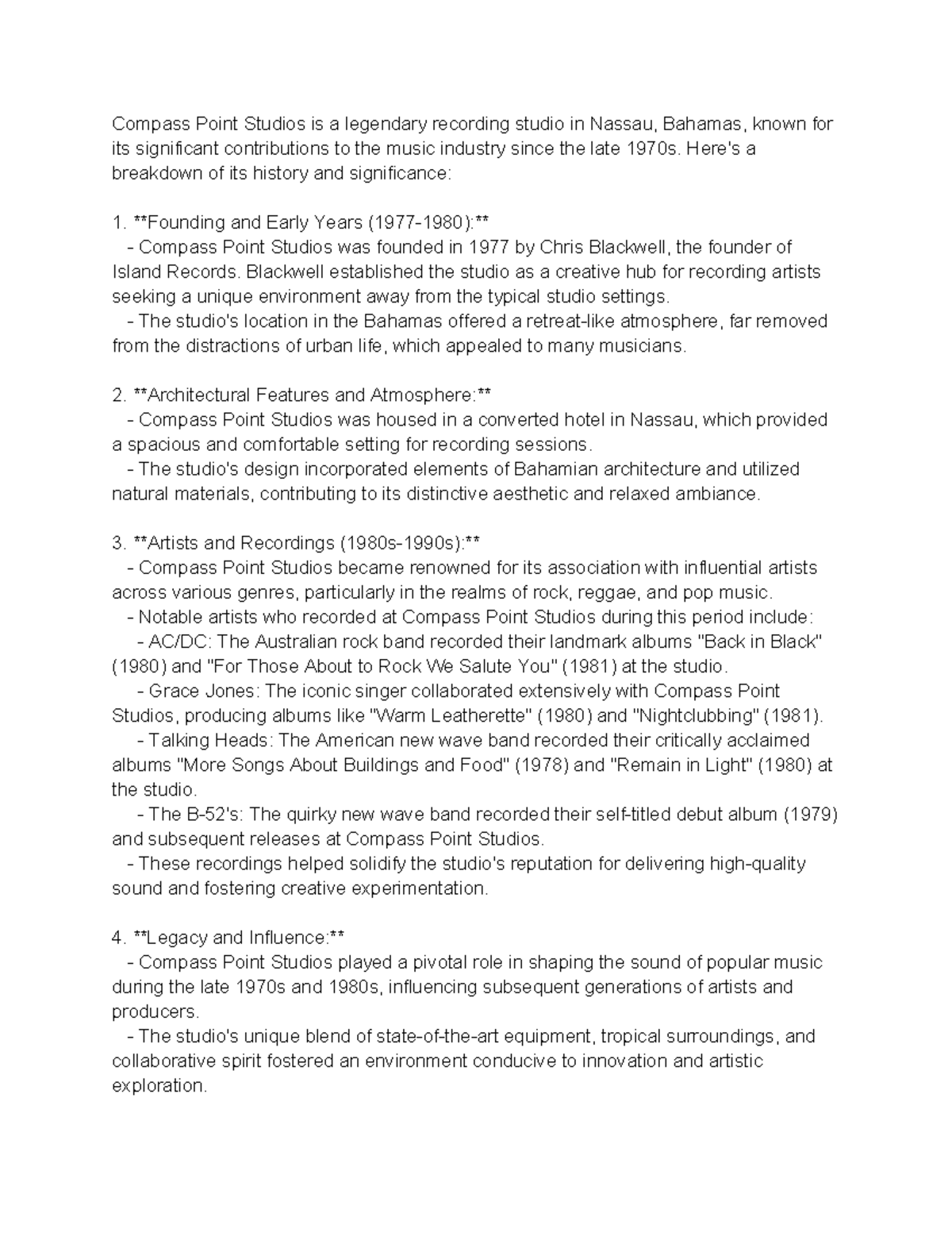 Research a Studio - Compass Point Studios is a legendary recording ...