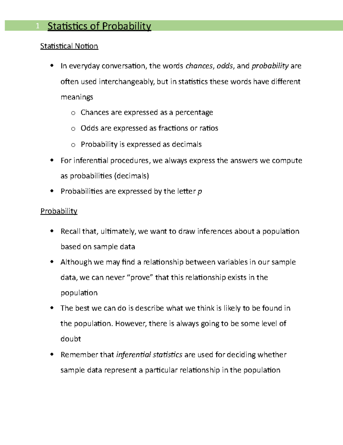 Chapter 6 - Statistics of Probability - Statistical Notion In everyday conversation, the words ...