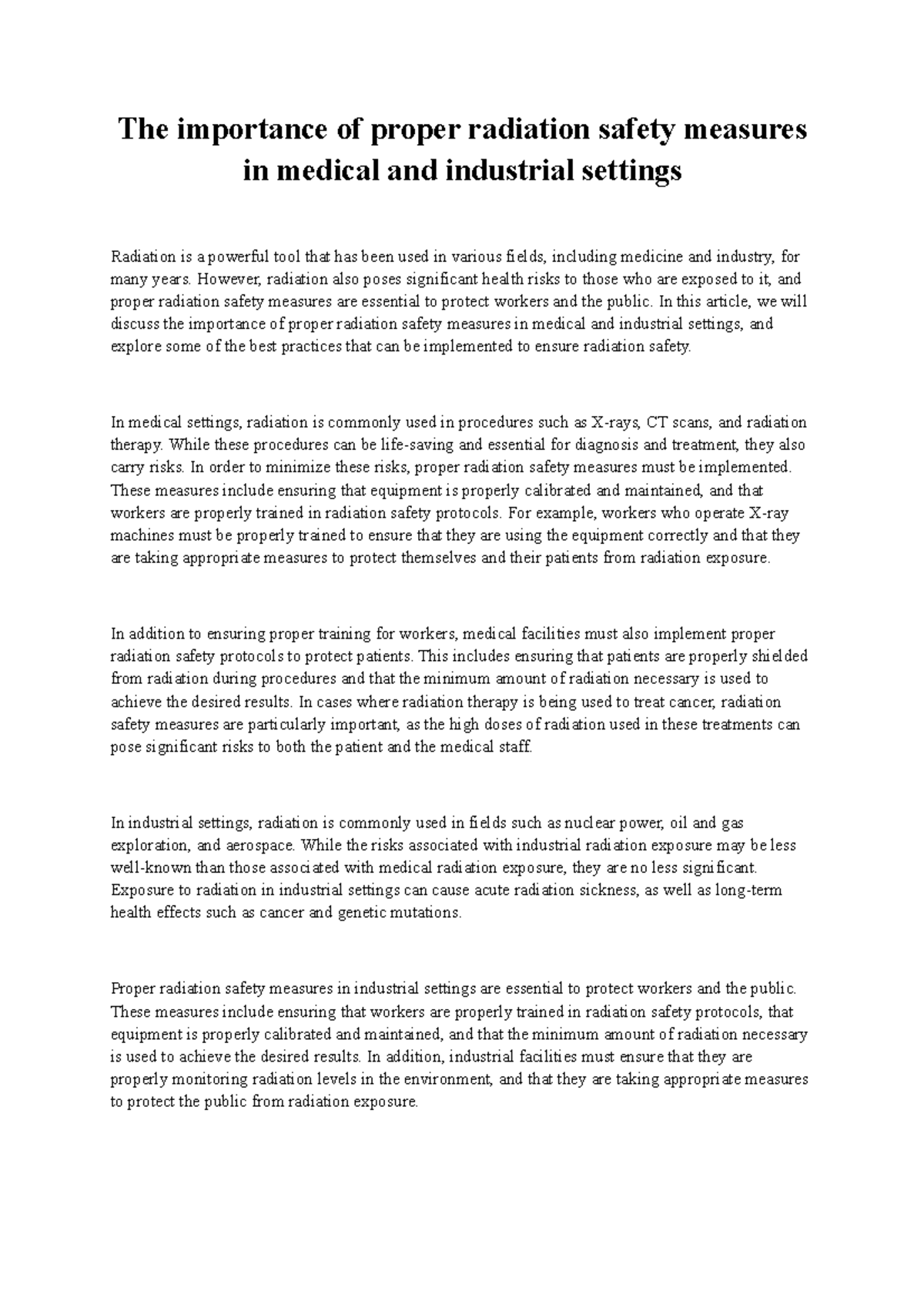 The importance of proper radiation safety measures in medical and ...