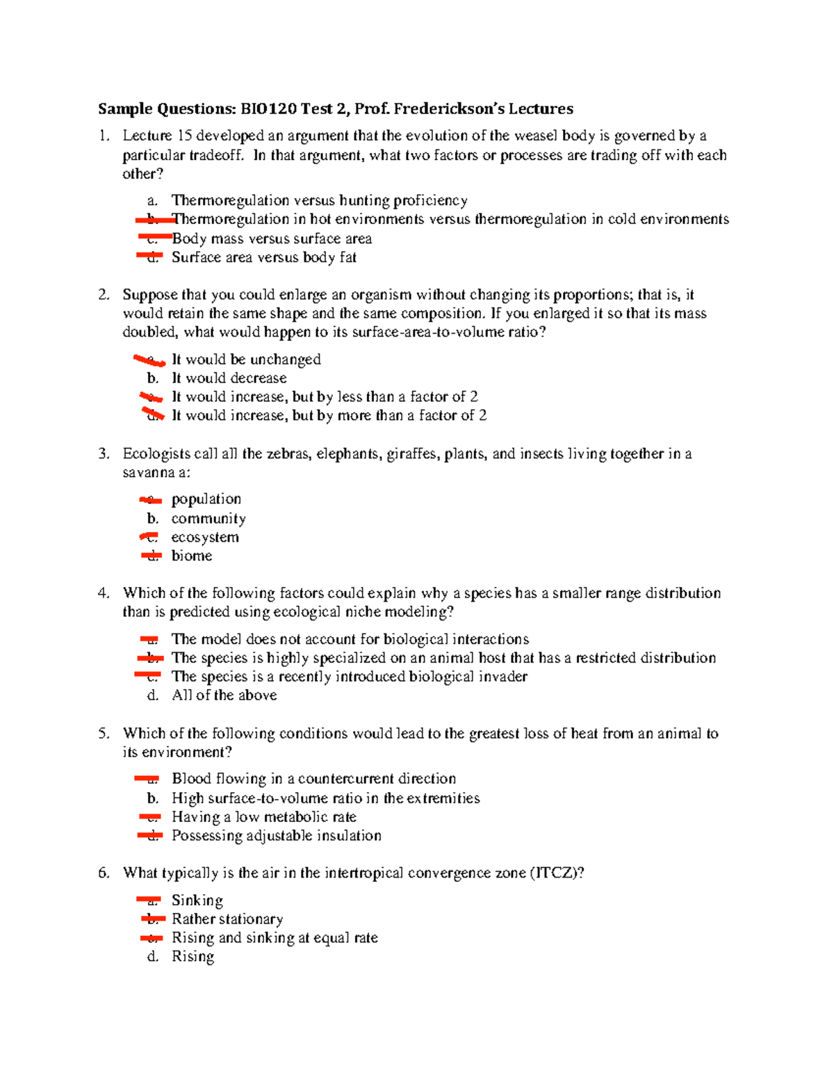 BIO120 2019 Midterm - Sample Questions: BIO120 Test 2, Prof ...