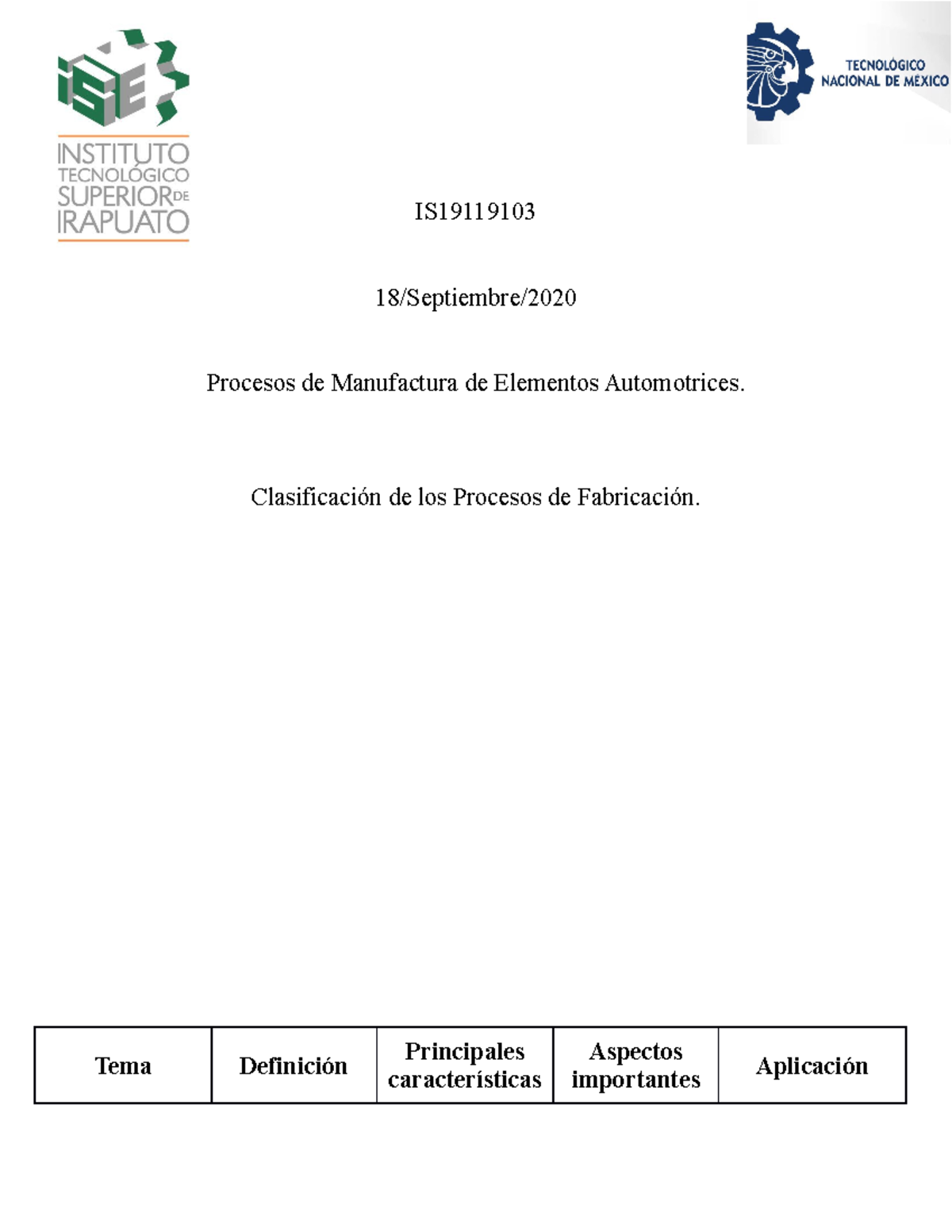 Clasificación de los procesos de fabricación - IS 18/Septiembre/ Procesos de Manufactura de ...