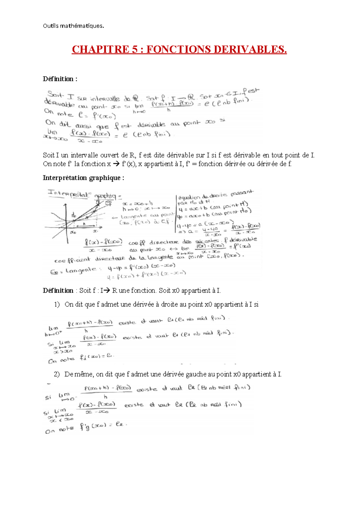 Outils mathématiques 5. Fonctions dérivables - CHAPITRE 5 : FONCTIONS ...