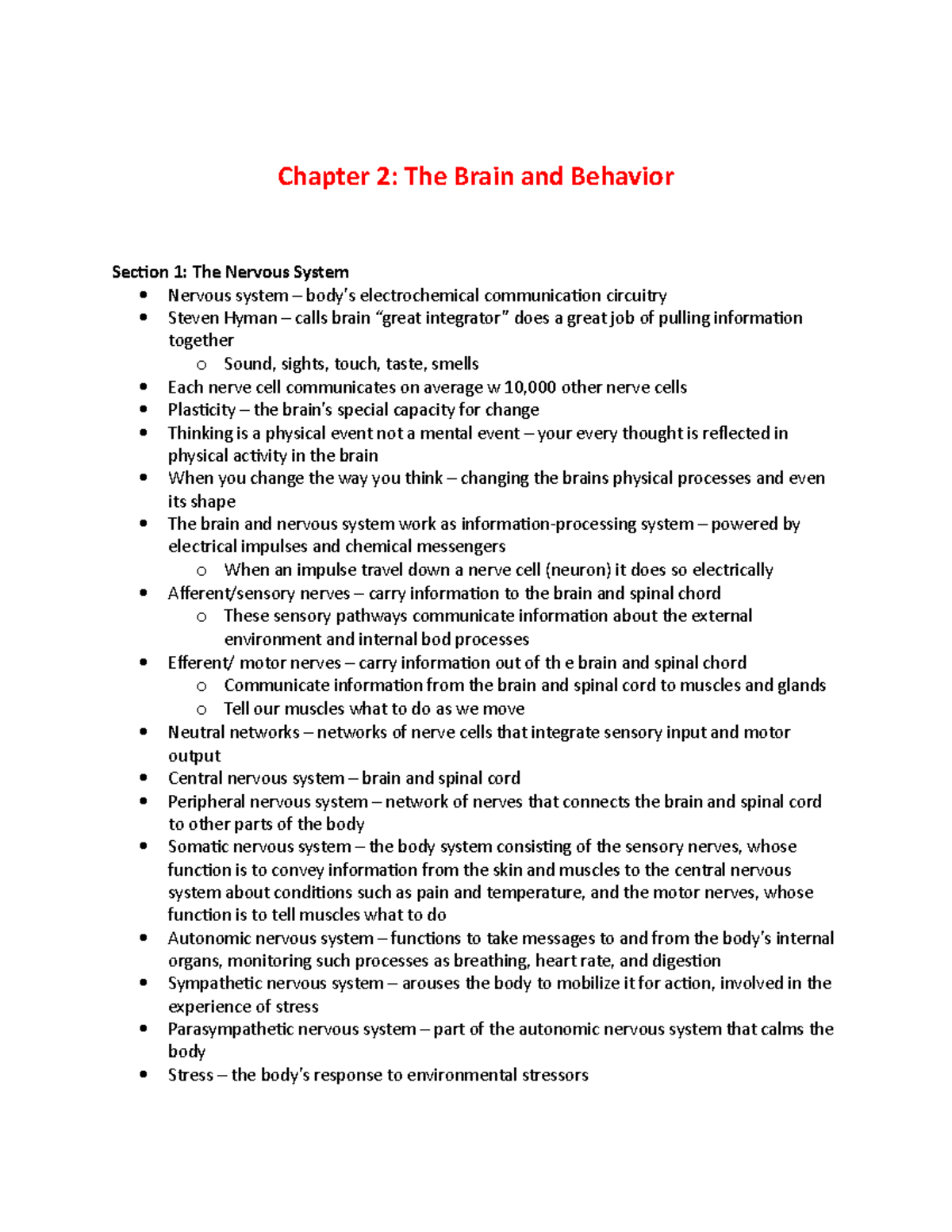 Chapter 2 - The Brain and Behavior - Chapter 2: The Brain and Behavior ...