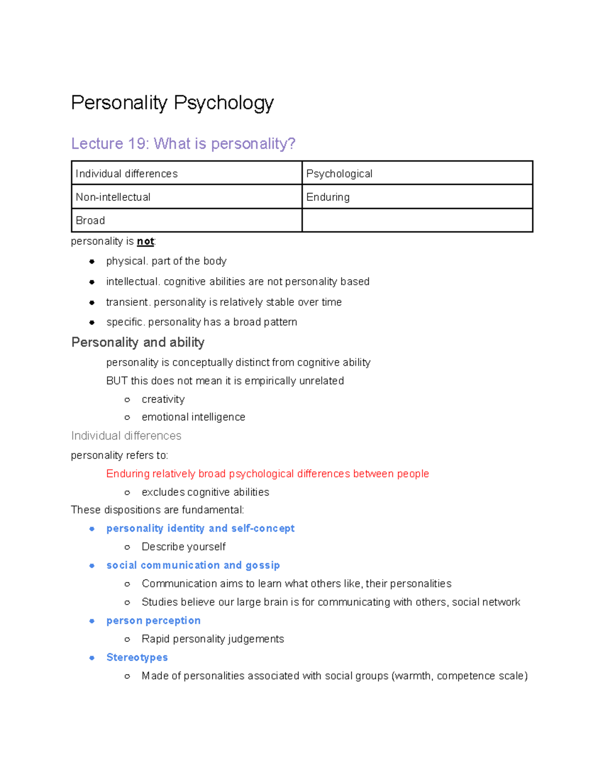 Personality psych notes - Personality Psychology Lecture 19: What is ...