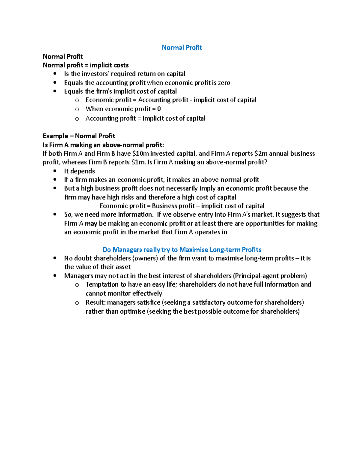 Normal Profit - Normal Profit Normal Profit Normal profit = implicit ...