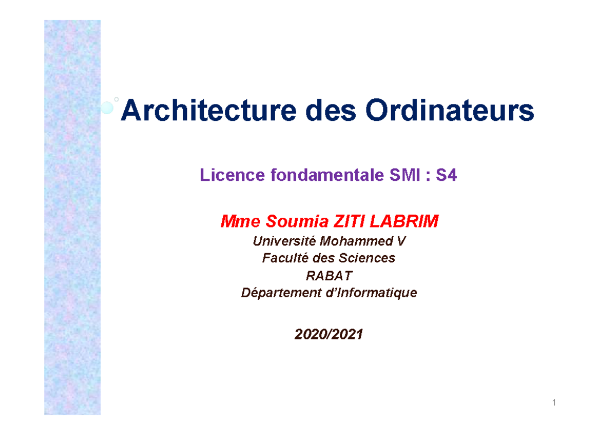 1 AO Intro 20 21 - Cours architecture des ordinateurs Computer ...