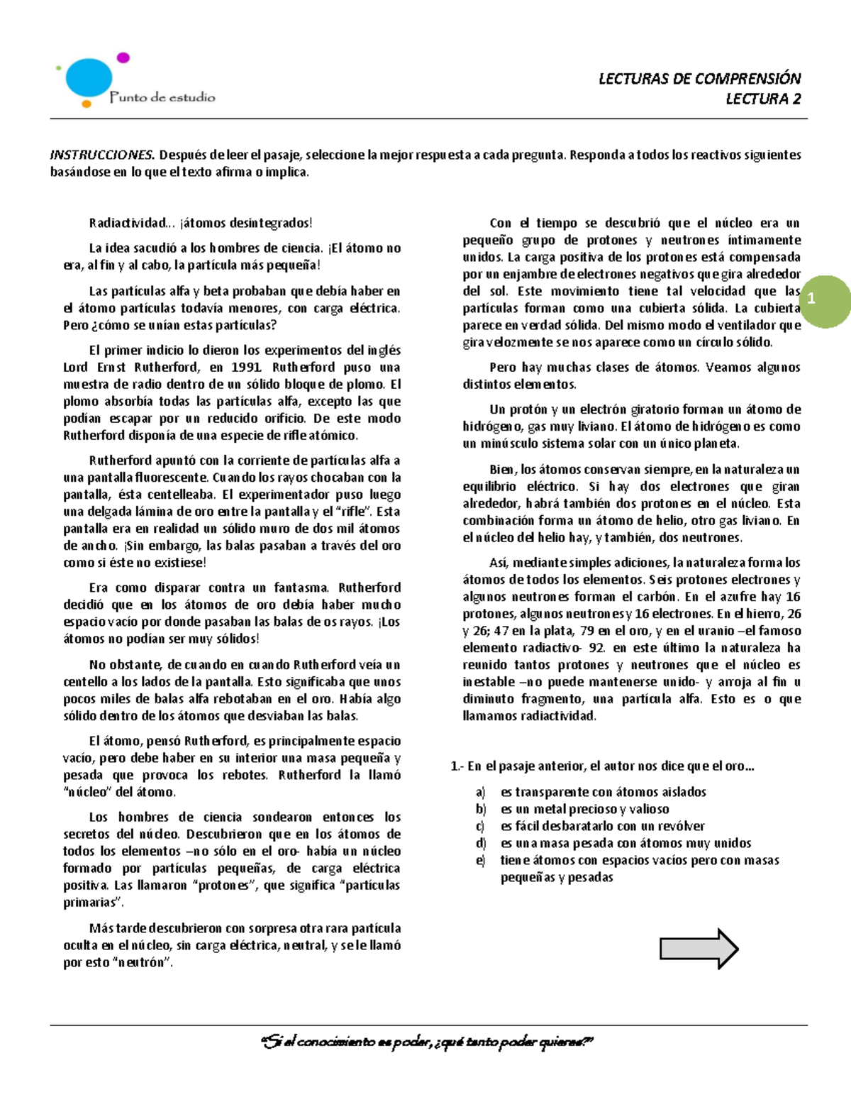Lectura de comprensión 2 para desarrollo de habilidad lectora ...