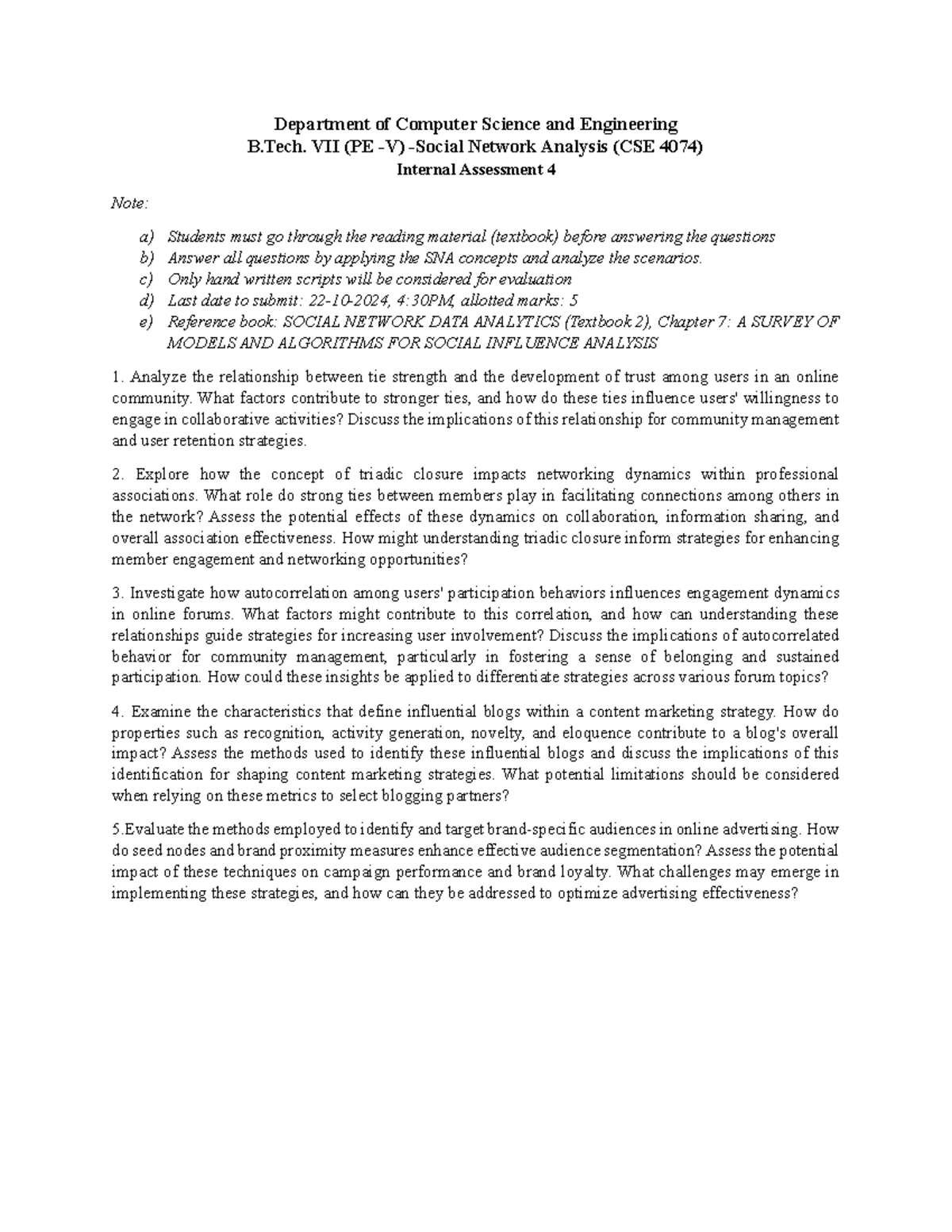 IA4 Takehome - Take Home Assignment for the course work - Department of ...