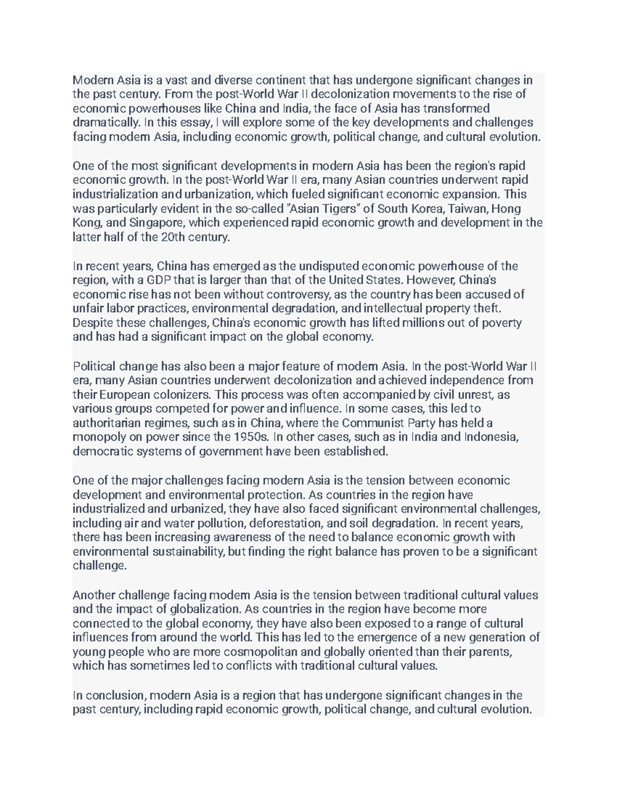 Final paper- Ss Modern Asia - Modern Asia is a vast and diverse ...