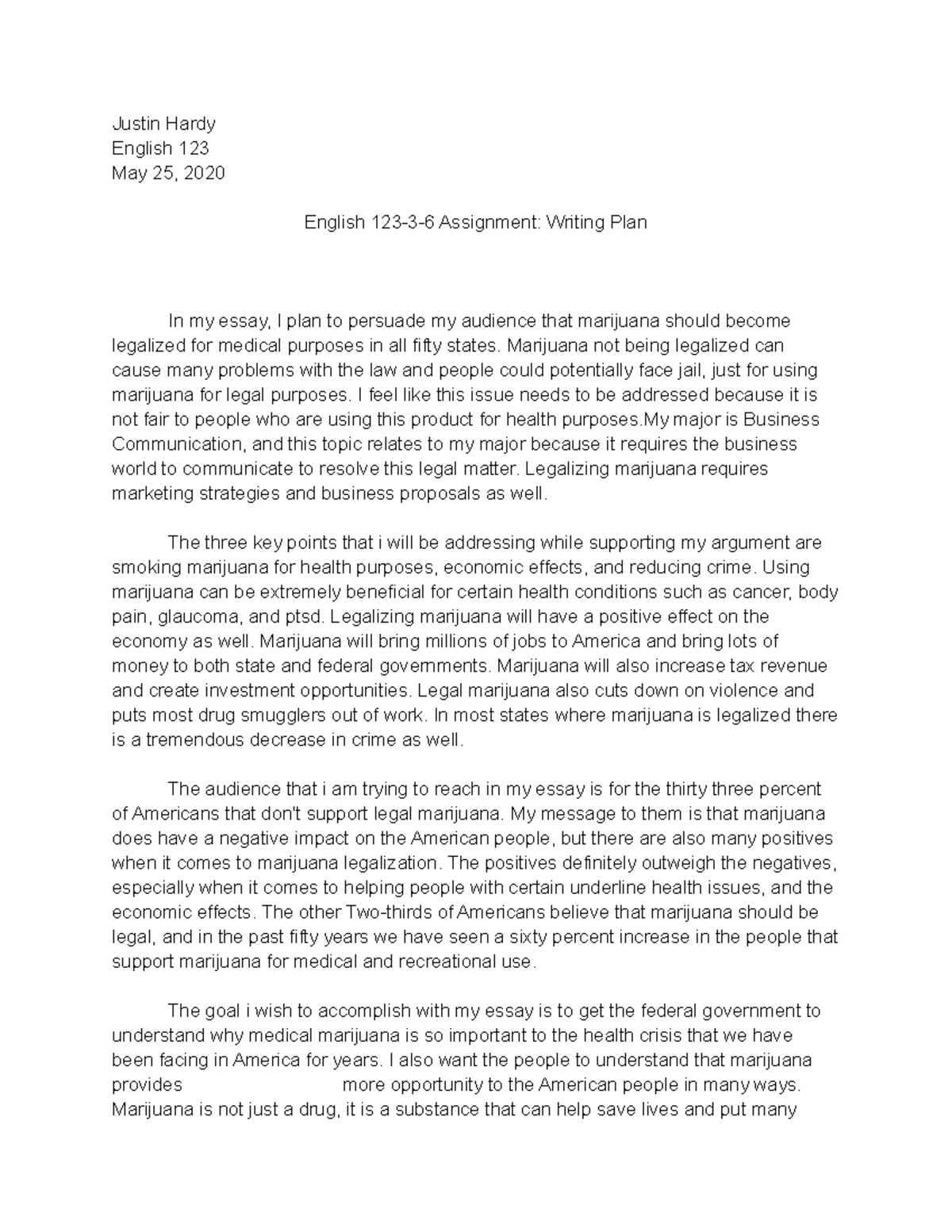 Untitled document (1) - English 123-3-6 Assignment: Writing Plan ...