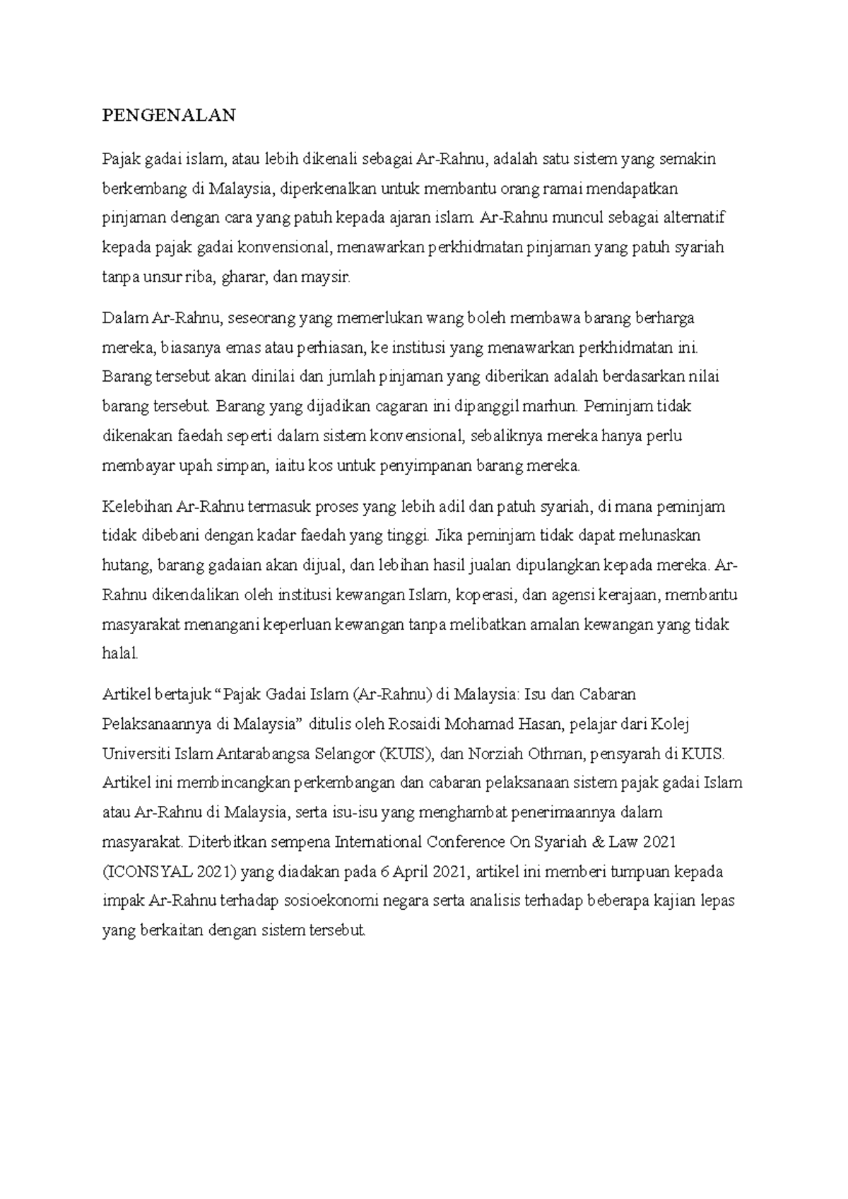 Latest CTU Pengnalan - assigment ctu 231 - PENGENALAN Pajak gadai islam ...