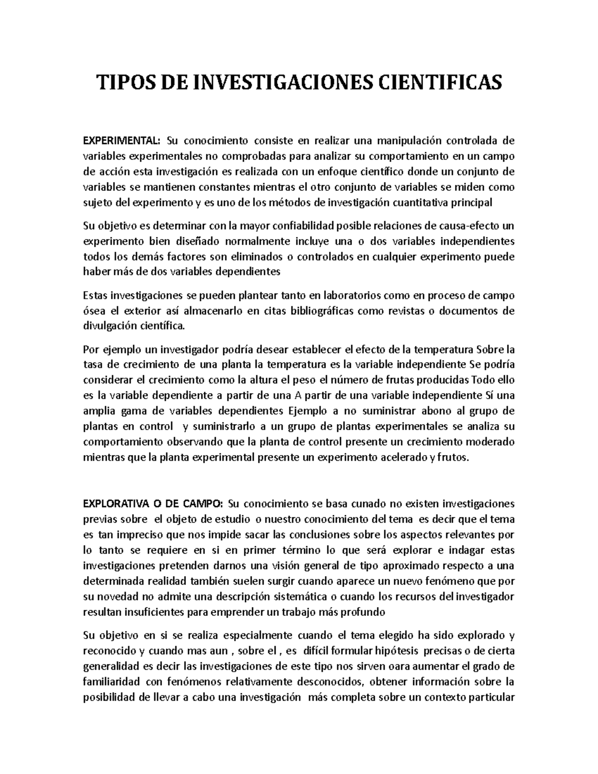 Tipos DE Investigaciones Cientificas - TIPOS DE INVESTIGACIONES ...