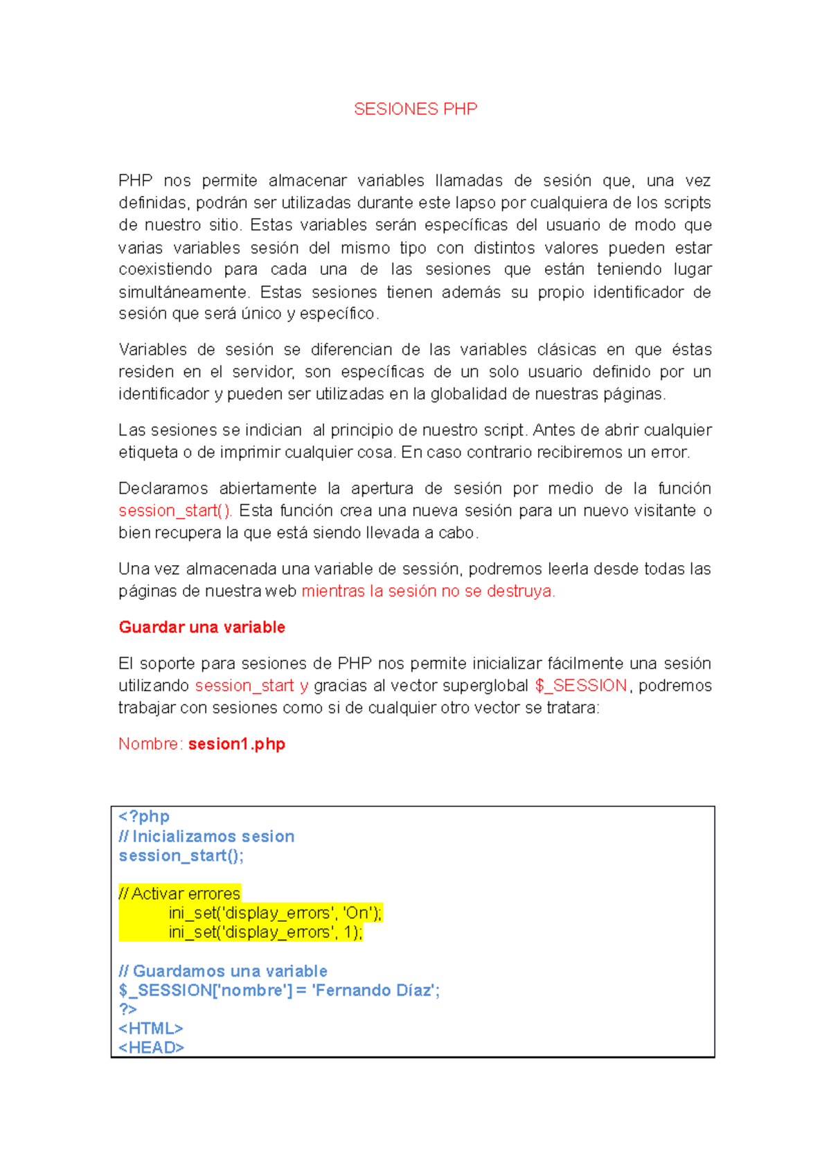 Clase 16 Sesiones PHP - SESIONES PHP PHP nos permite almacenar ...