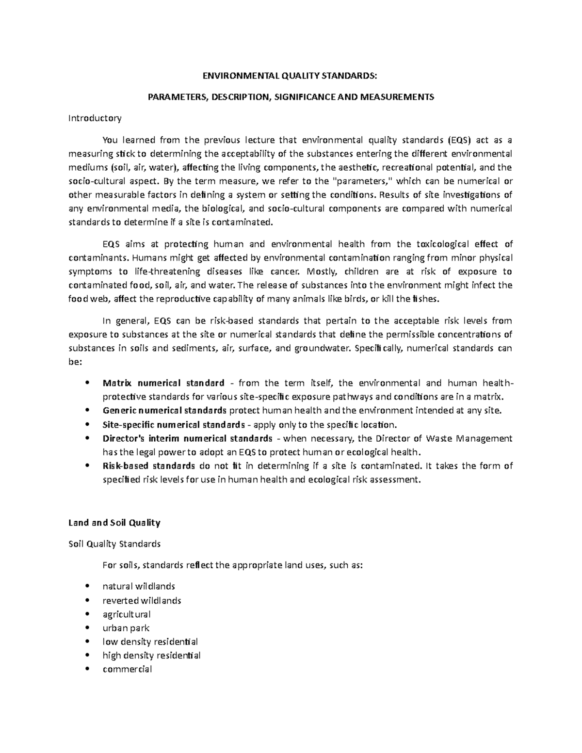 Environmental- Quality- Standards - ENVIRONMENTAL QUALITY STANDARDS ...