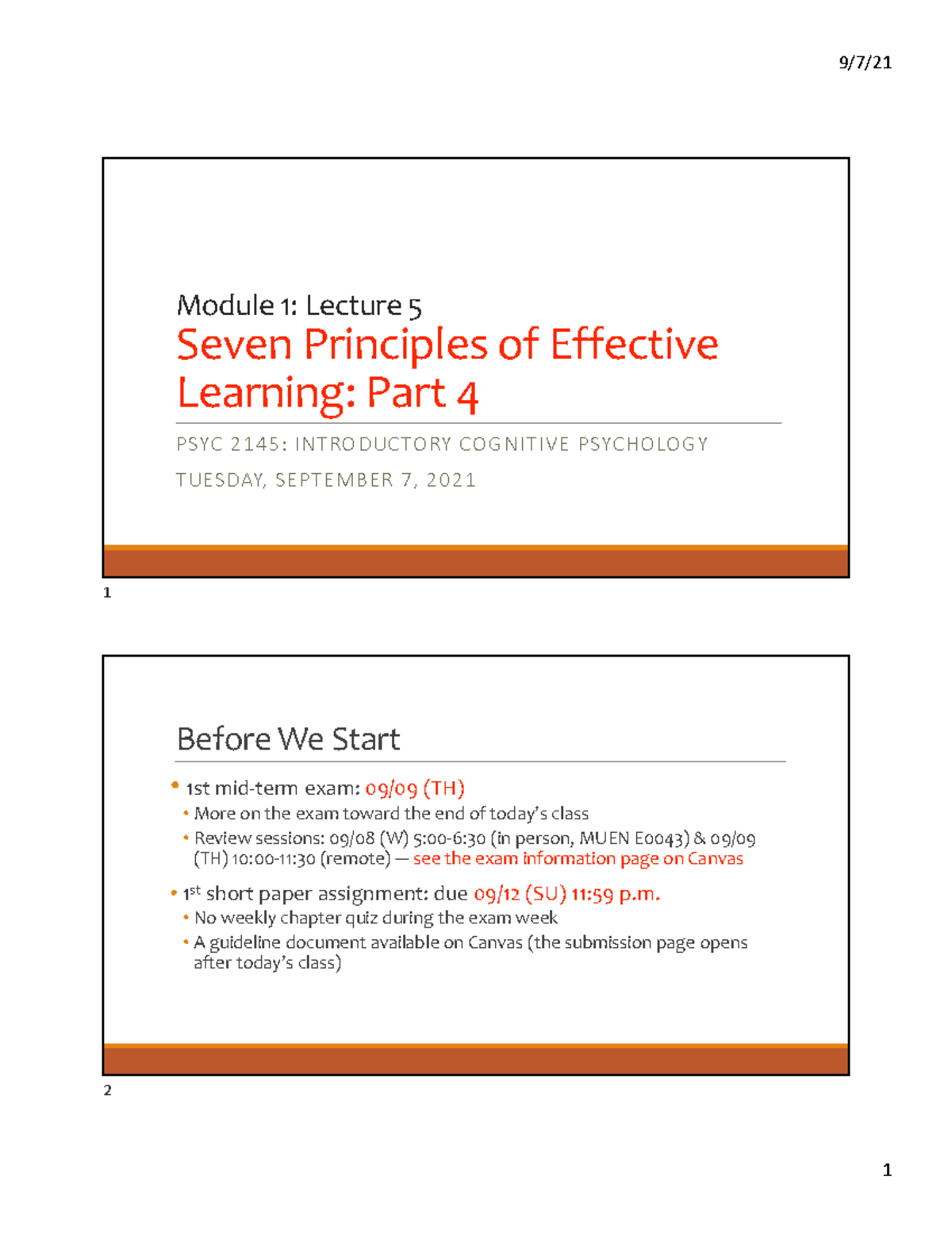 09-07 Final Lecture Slides - Module 1: Lecture 5 Seven Principles of Effective Learning: Part 4 ...