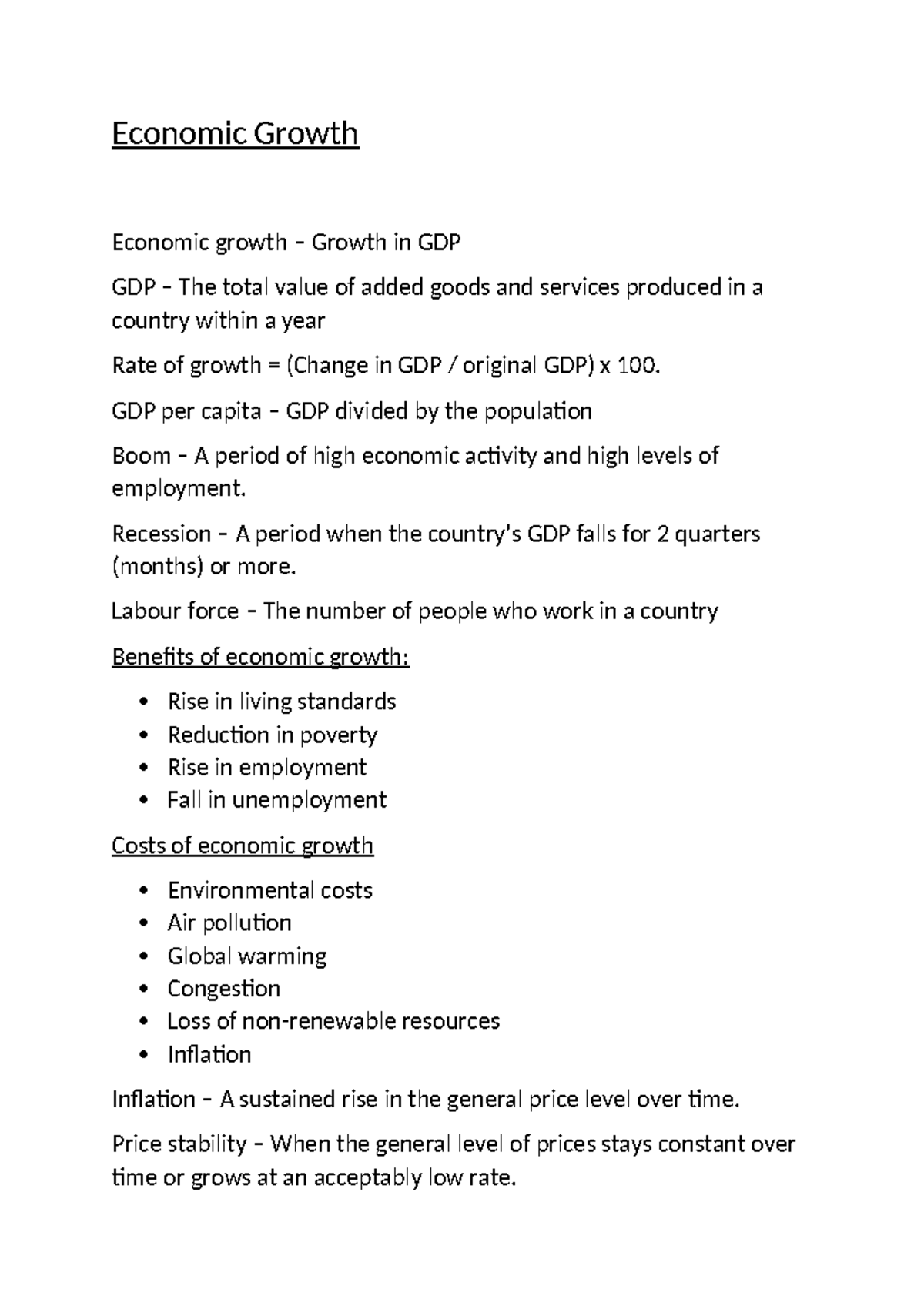 Paper 2 revision - reeeeeeeeeeeeee - Economic Growth Economic growth ...