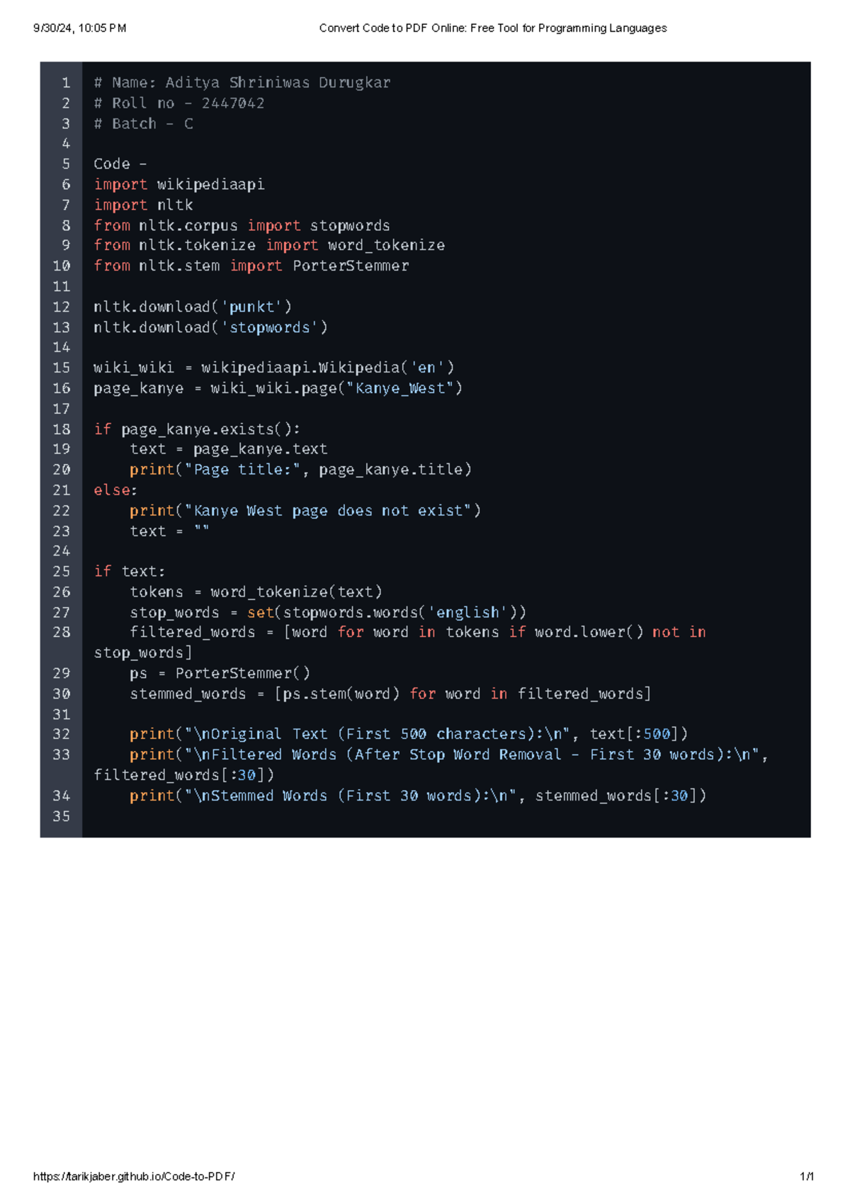 1 - 1st lab assignment - 1 # Name: Aditya Shriniwas Durugkar 2 # Roll ...