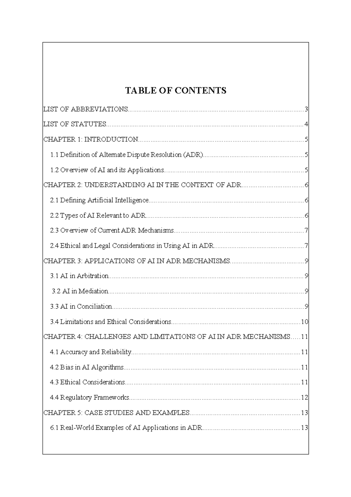 Adrs q1 - BCD - TABLE OF CONTENTS LIST OF - Studocu