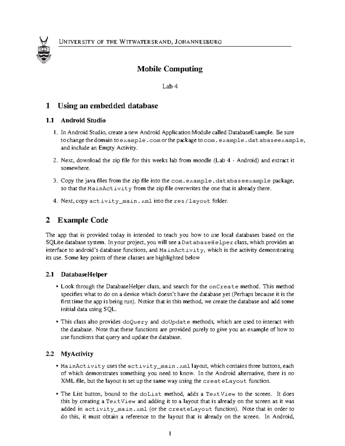 Lab4 - ghjklolikjhkl;kjh - UNIVERSITY OF THE WITWATERSRAND ...