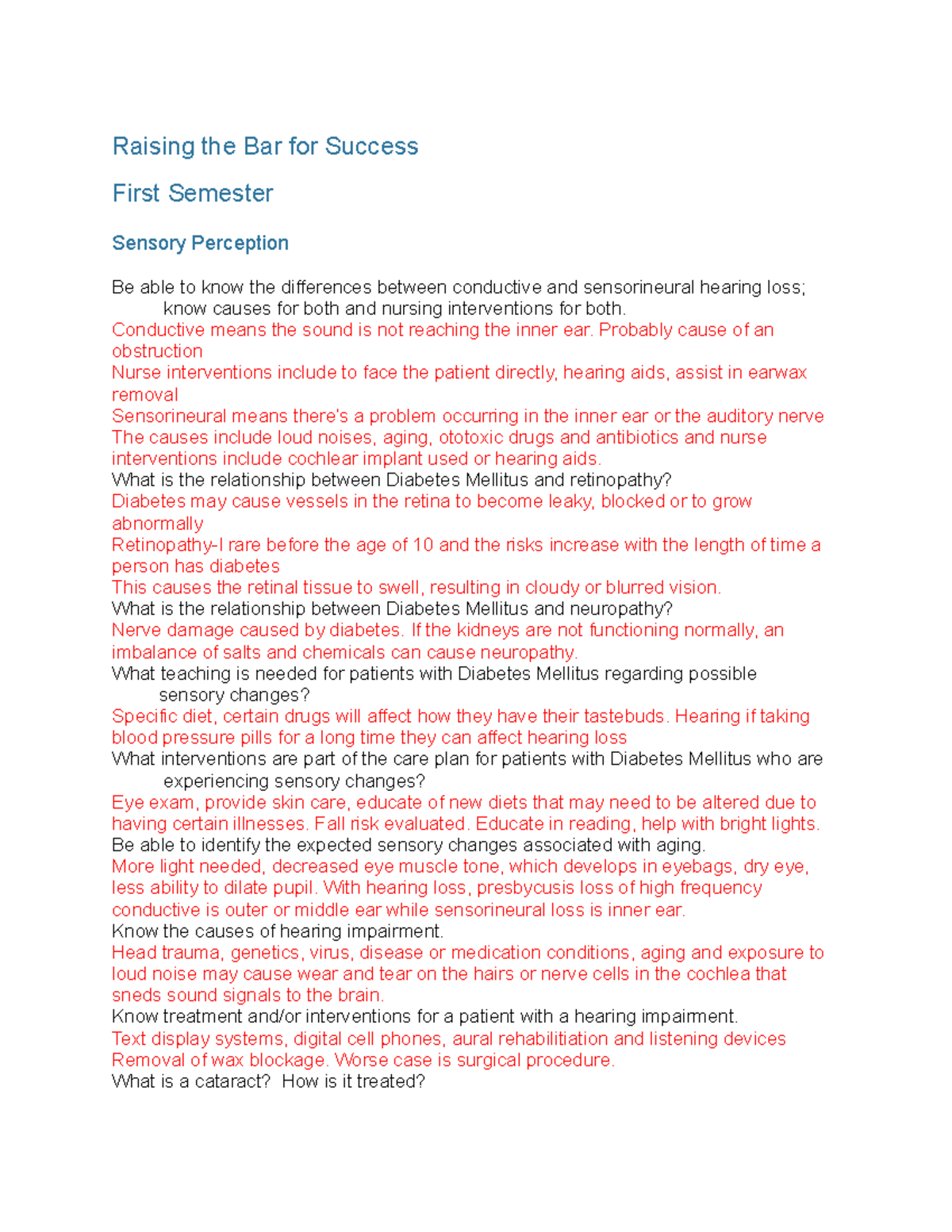 Raising the Bar Sensory Perception(SU20)A - Raising the Bar for Success ...