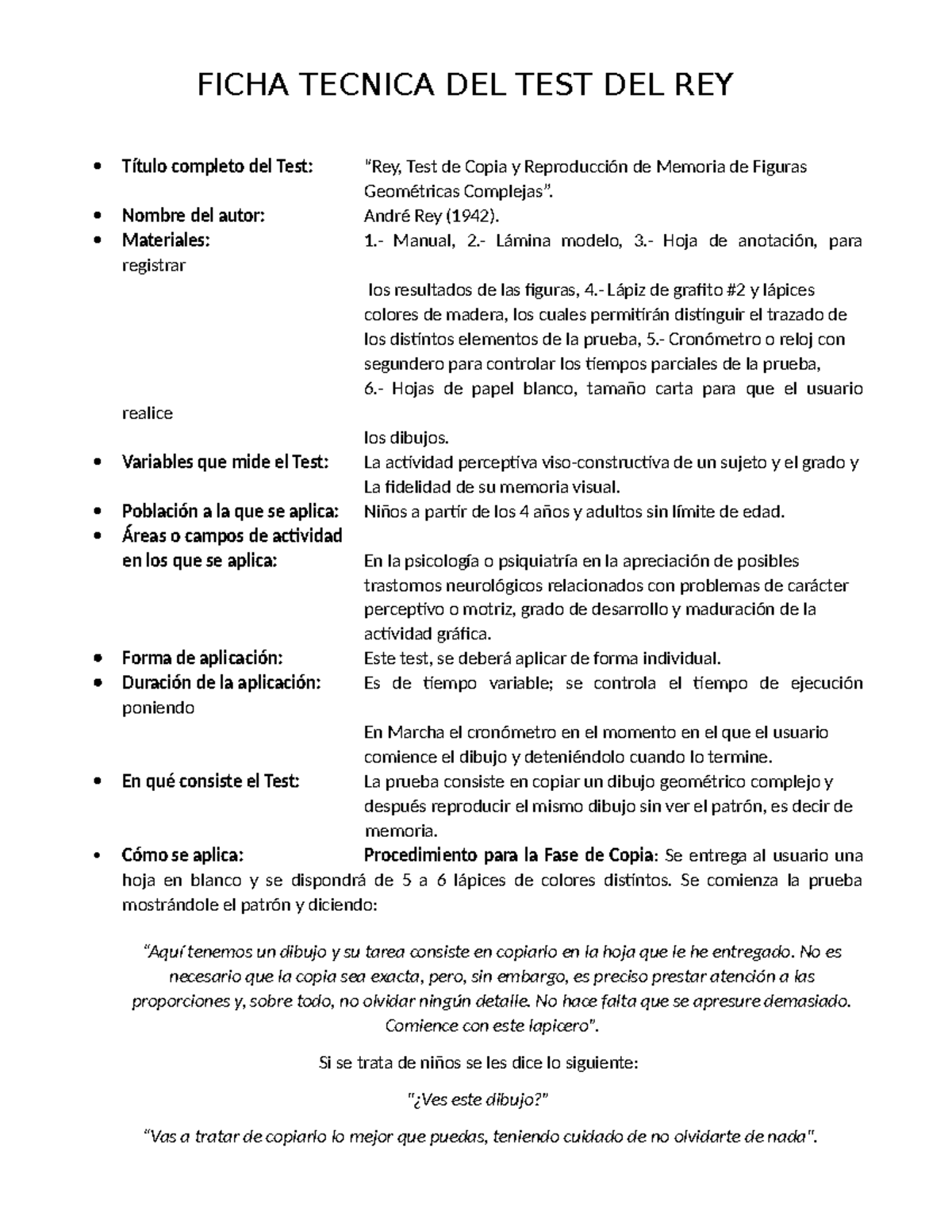 Ficha Técnica TEST DEL REY - FICHA TECNICA DEL TEST DEL REY Título ...